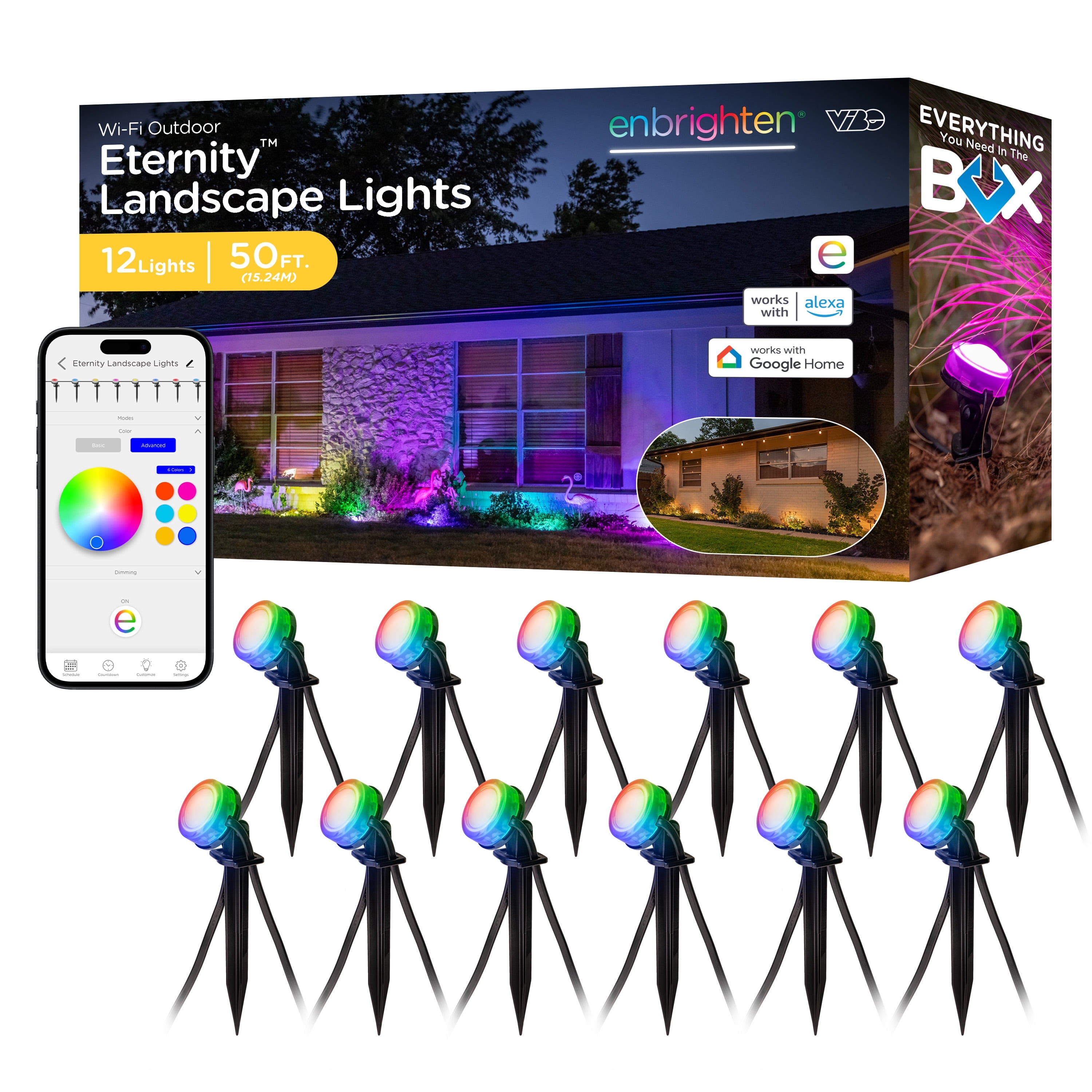 Enbrighten VIBE Wi-Fi LED Eternity Landscape Lights, 50ft., 12 LEDs ...