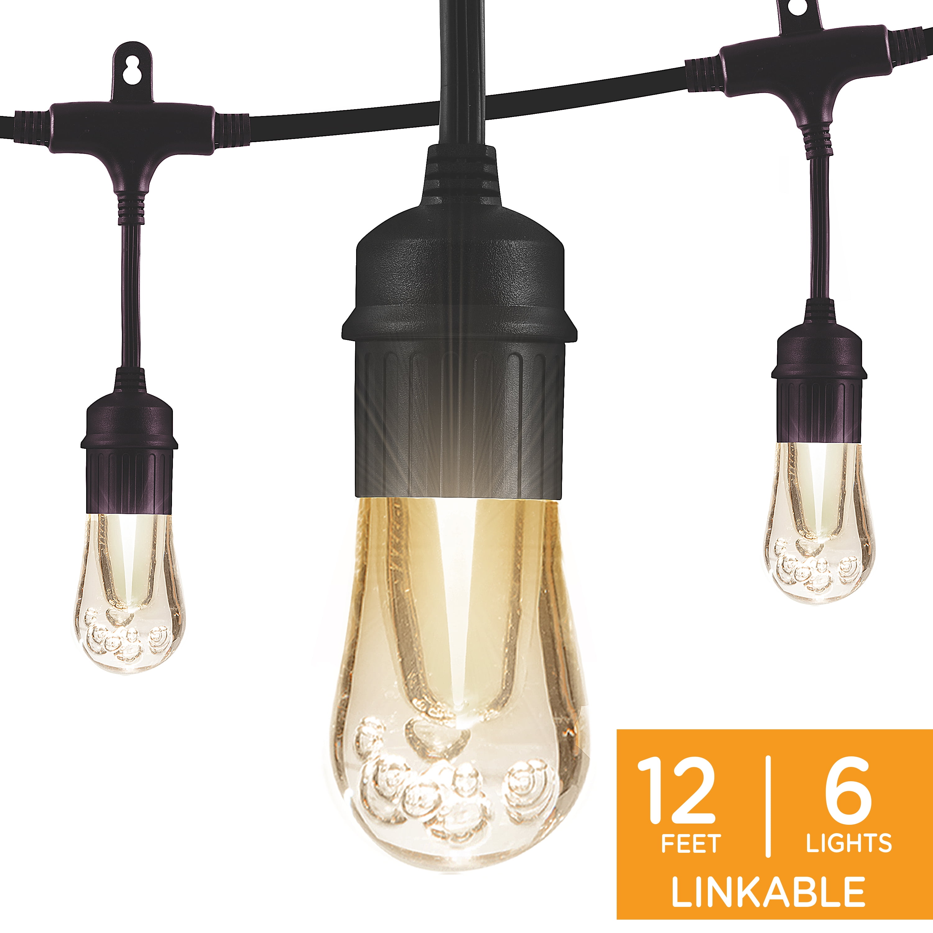 Enbrighten Vintage LED Cafe String Lights, 12ft., Black Cord, 35626 ...