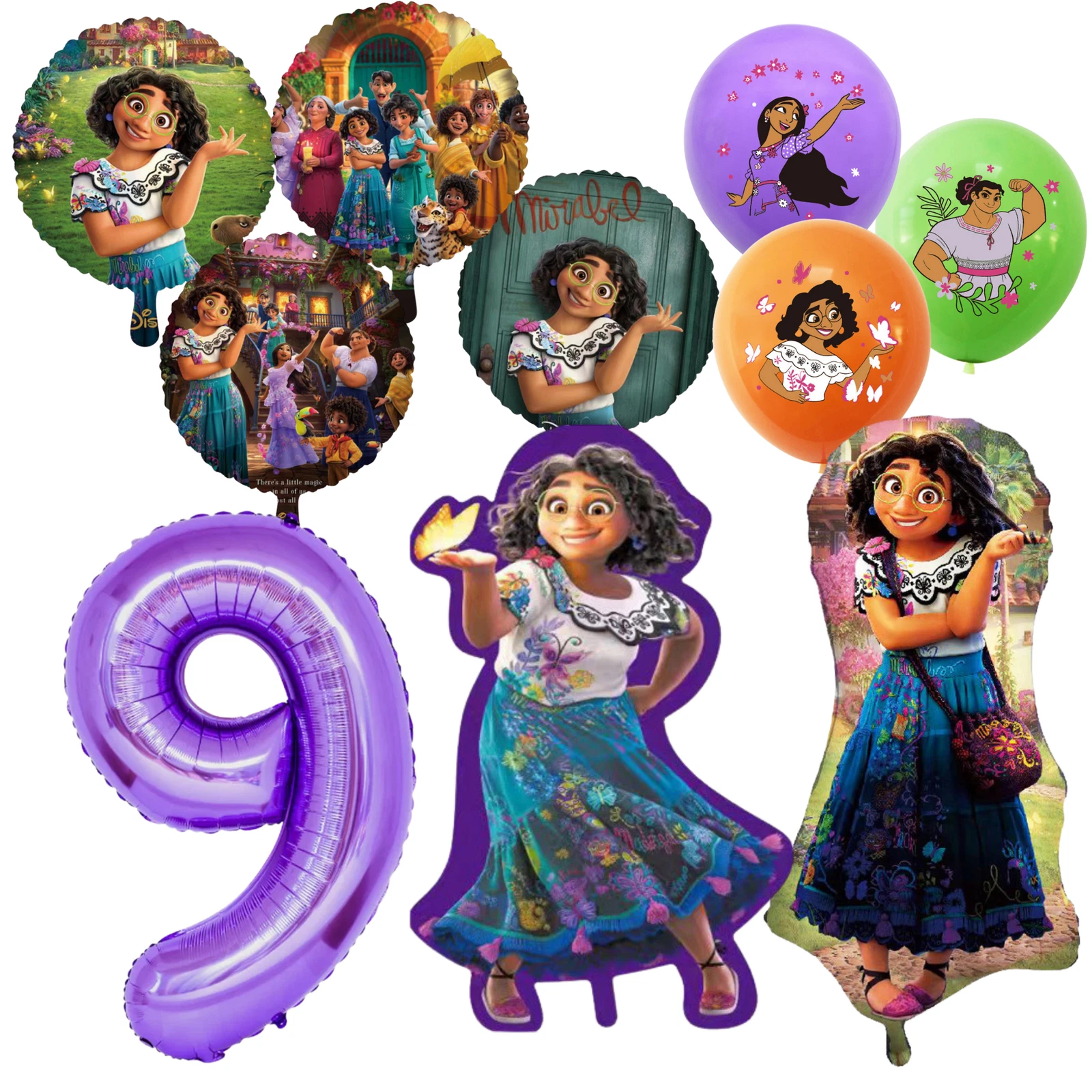 Encanto 9Th Birthday Party Balloons Mirabel Purple Foil Set Balloons ...