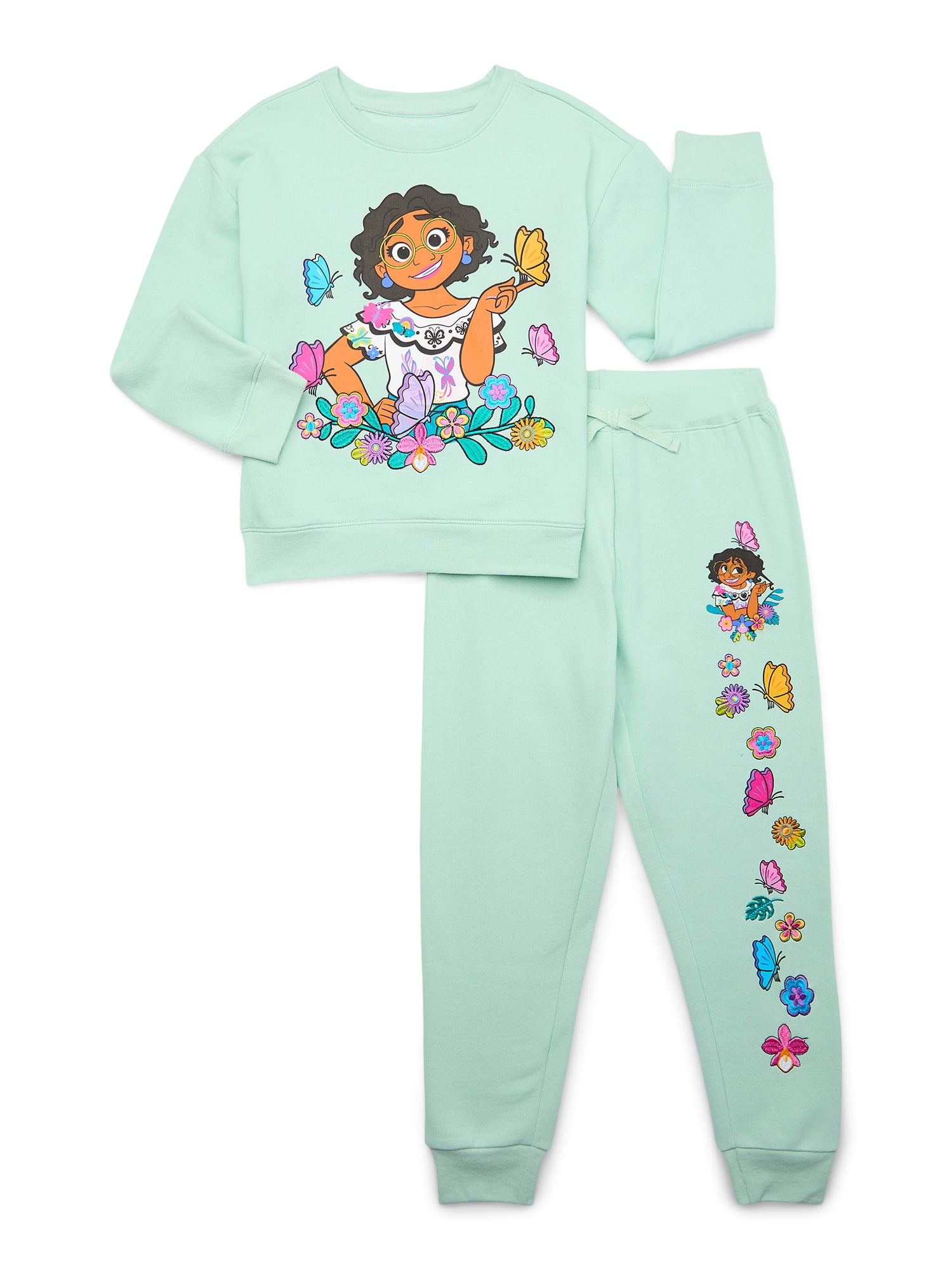 Encanto Girls Embroidered Graphic Sweatshirt and Joggers Set, 2-Piece ...