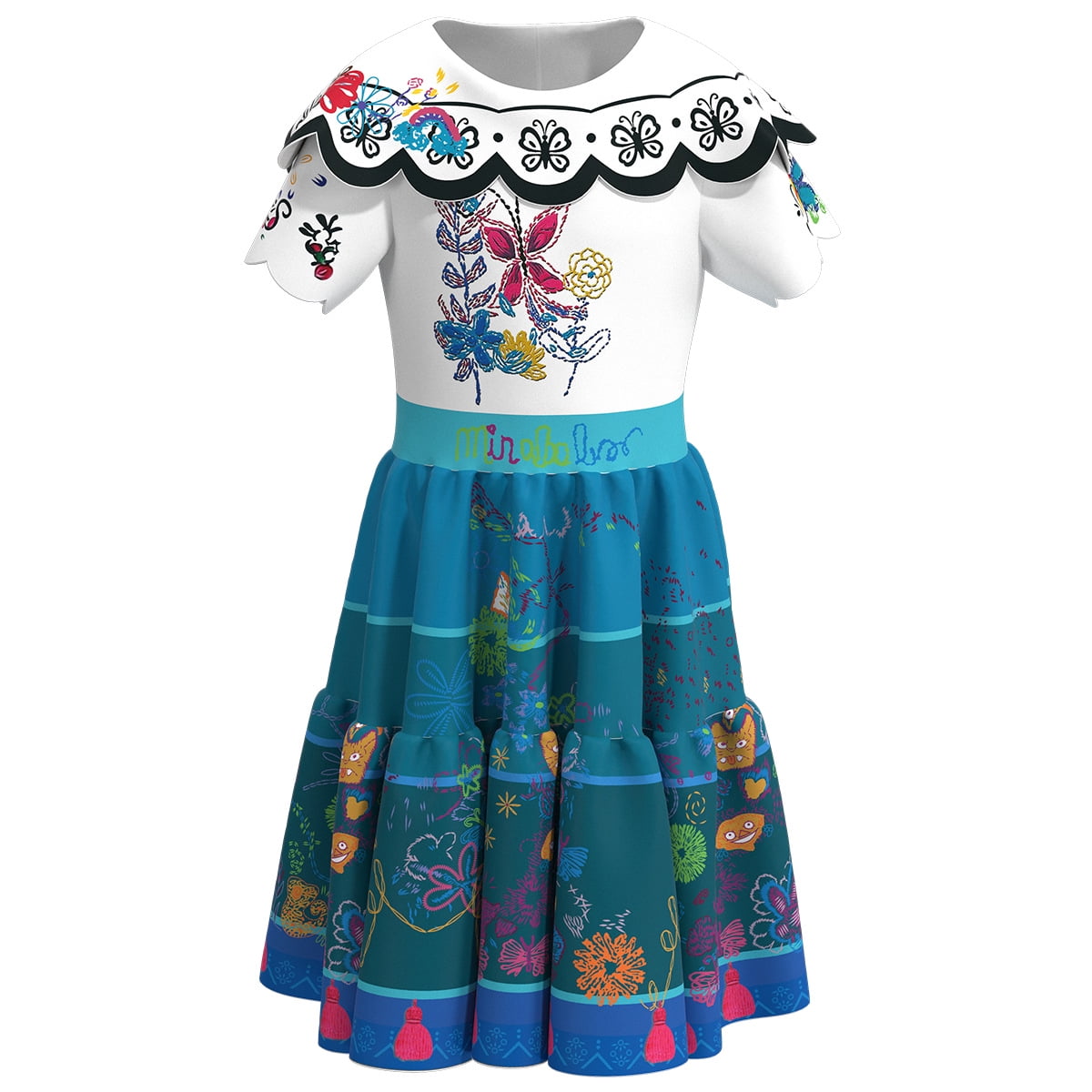 Encanto Girls Midi Pleated Dress Floral Print Princess Kids Children ...