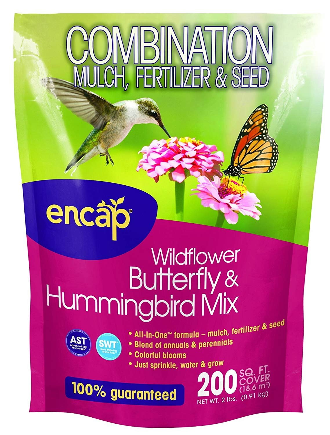 Encap Wildflowers Butterfly and Hummingbird Mix, 2 Pounds, Covers 200 ...
