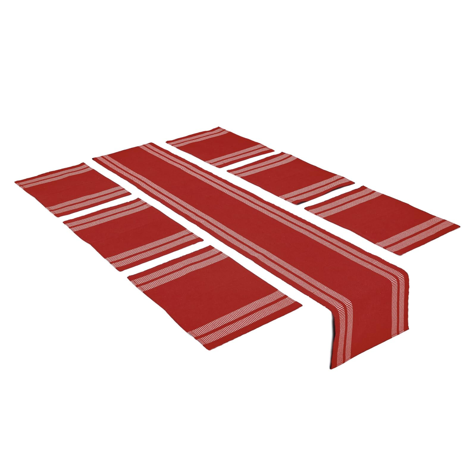 Encasa Homes Dining Set (6 Placemats in + 1 Table Runner) | Ladder Red ...