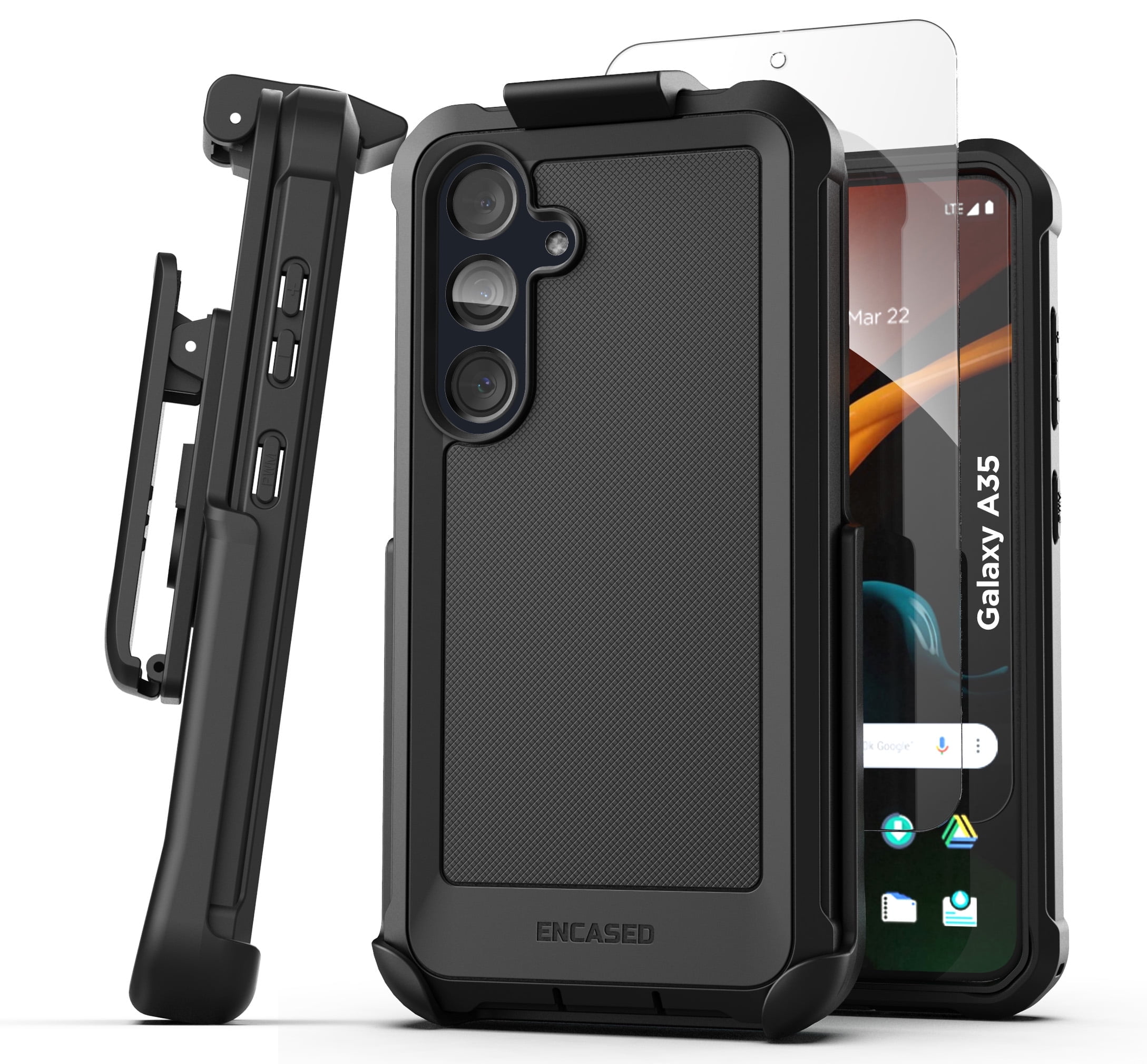 Encased Holster for Samsung Galaxy A35 5G Phone Case with Belt Clip and Glass Screen Protector ...