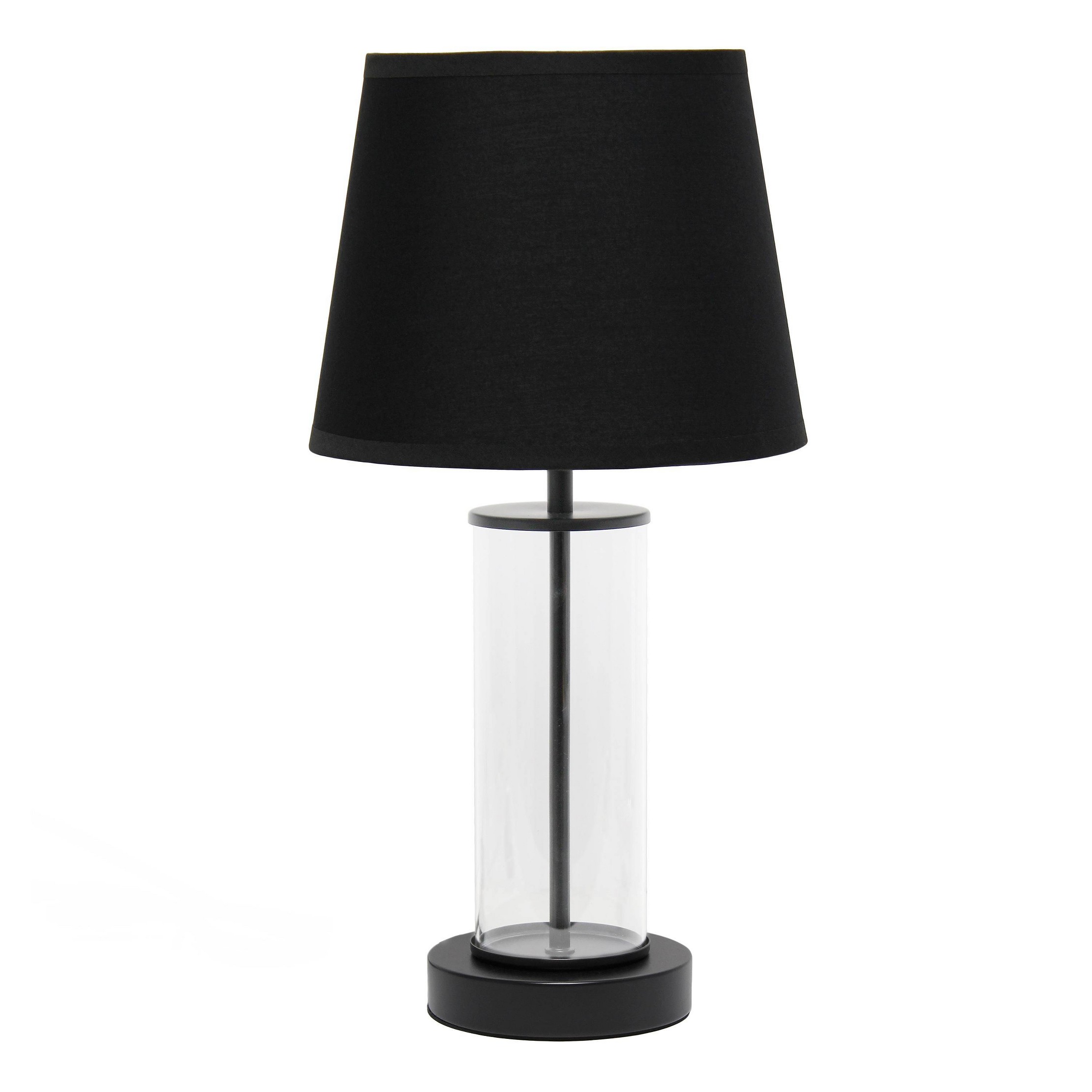 Encased Metal and Clear Glass Table Lamp with Fabric Shade Matte Black ...