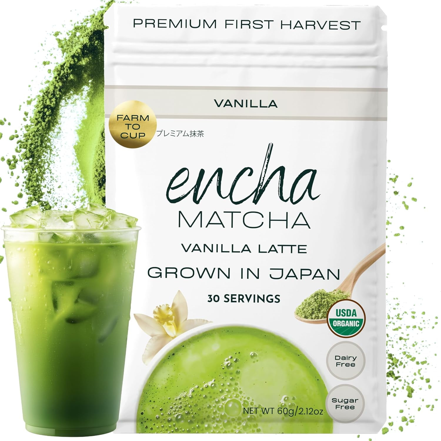 Encha Matcha Latte Powder - Vanilla Matcha Powder - First Harvest ...