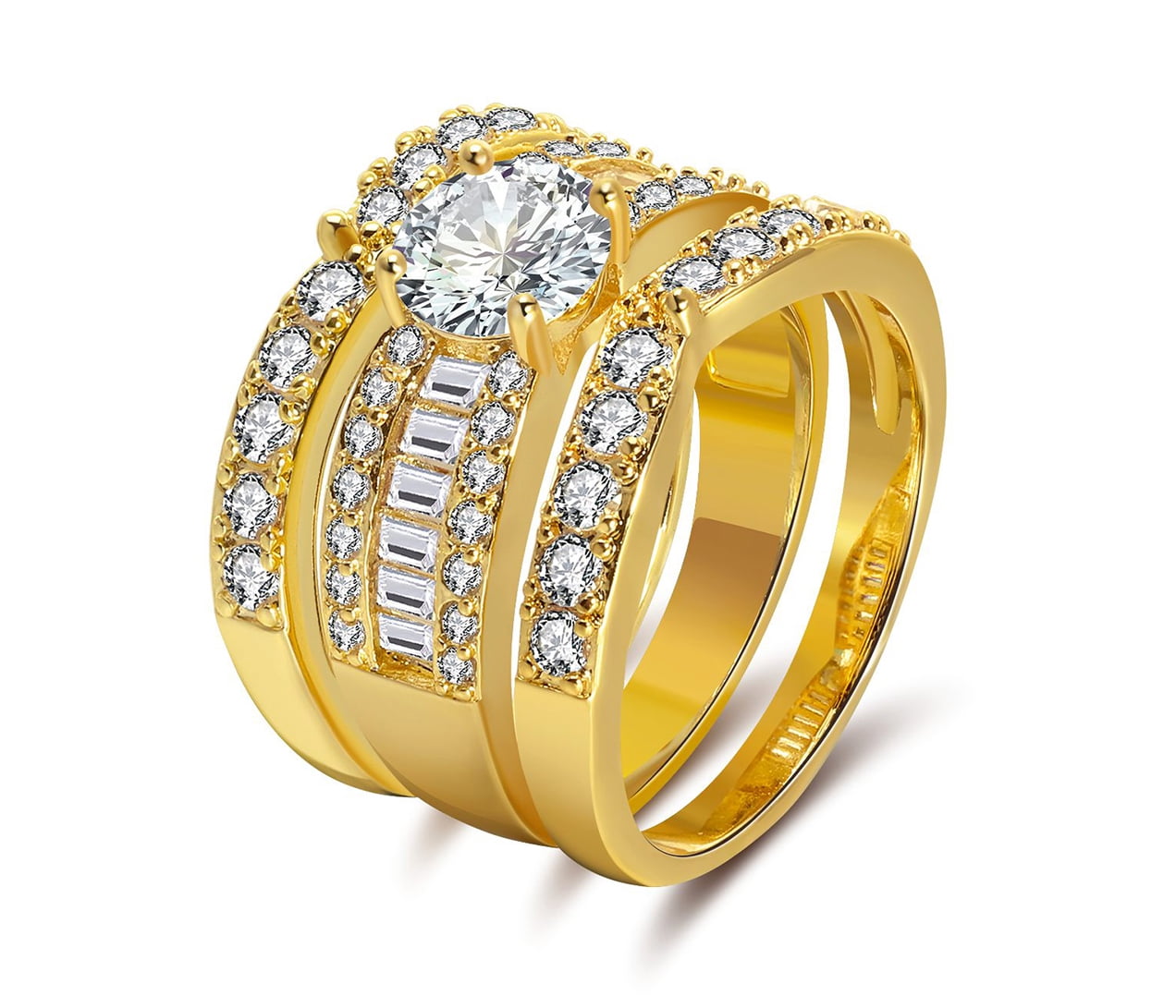 Enchanment Wedding Ring Set for Women 3pc Cz Engagement Matching Band ...