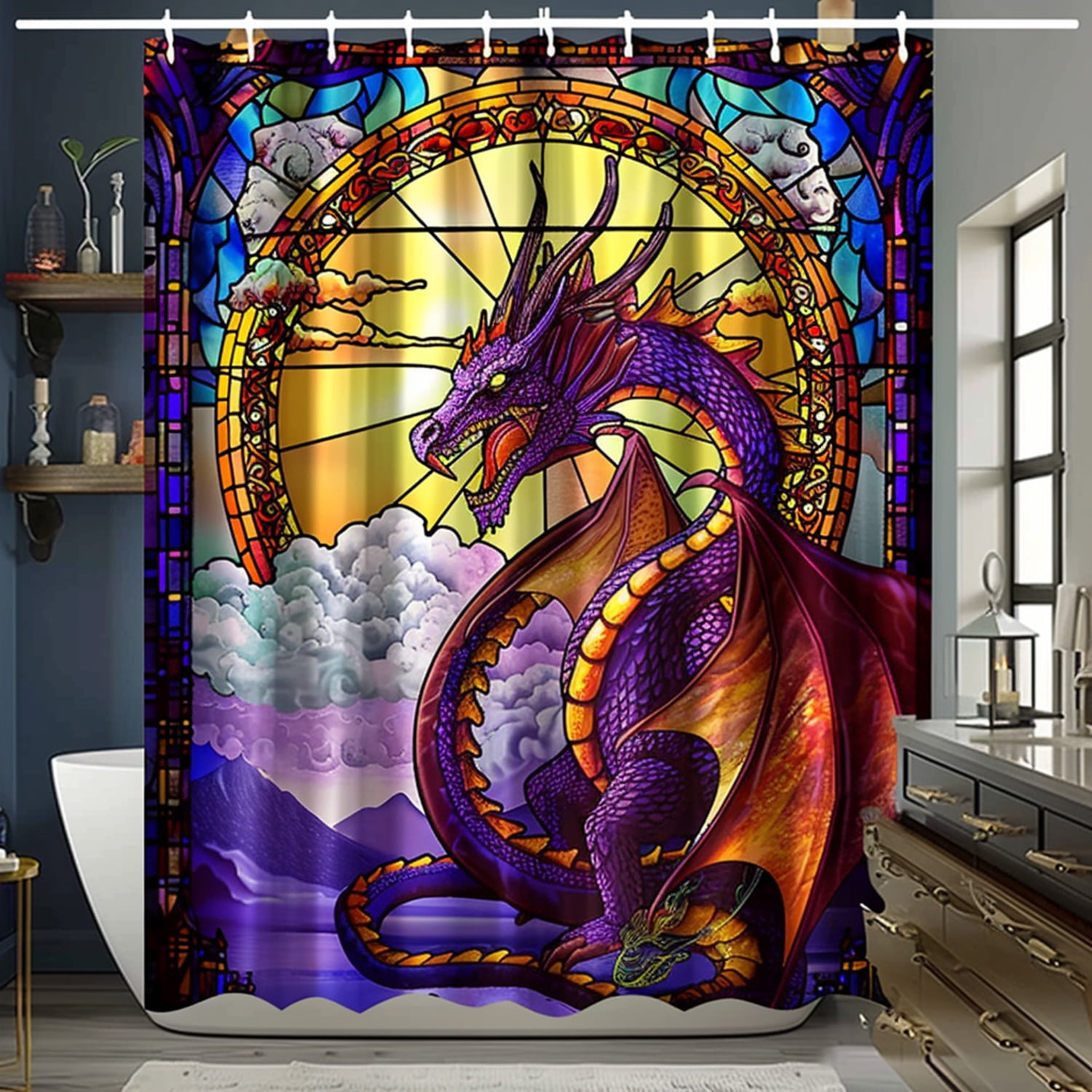 Enchant your bathroom with this stunning Dragon Stained Glass Shower ...