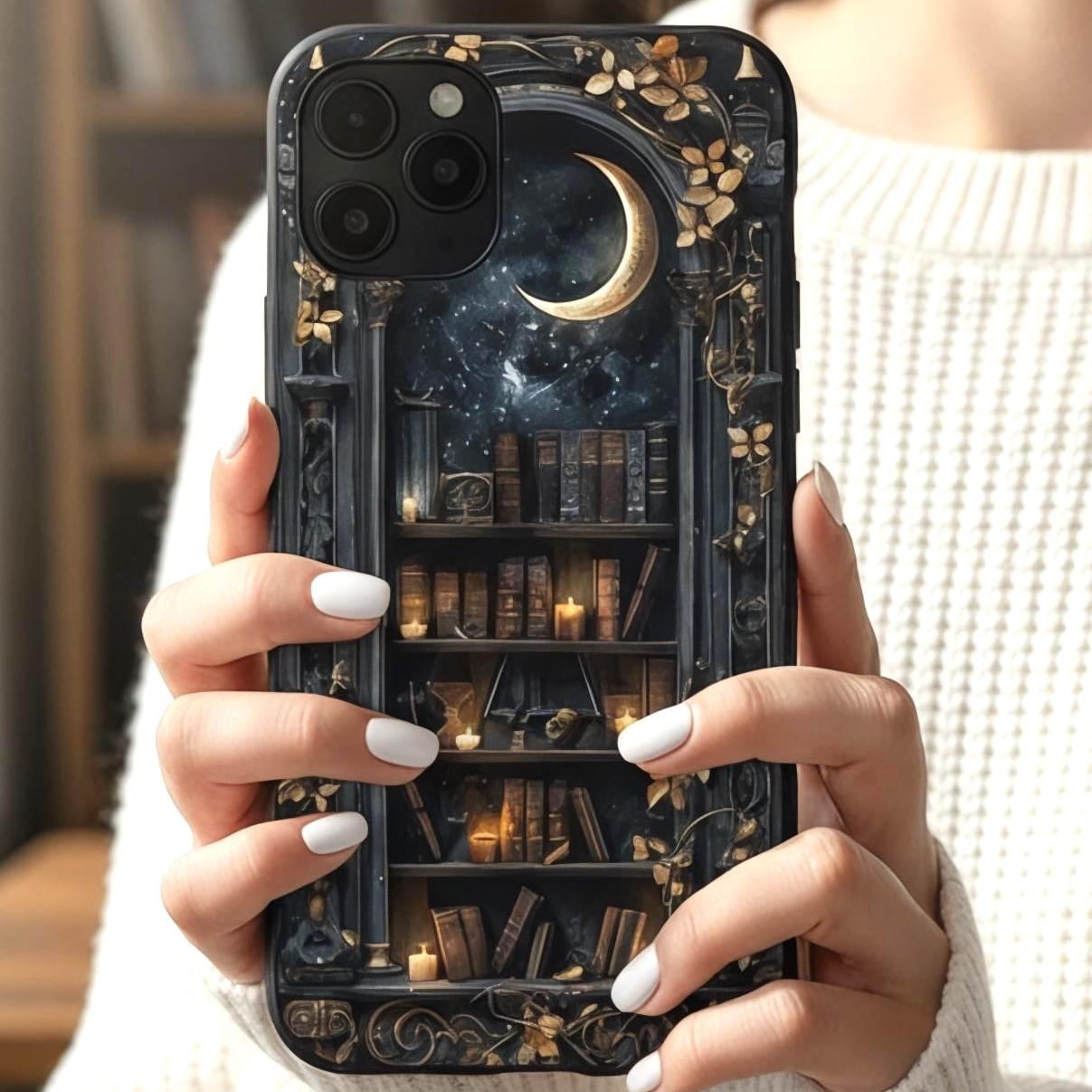 Enchanted Bookshelf Moonlit Library Phone Case for iPhone 17 16 15 14 ...