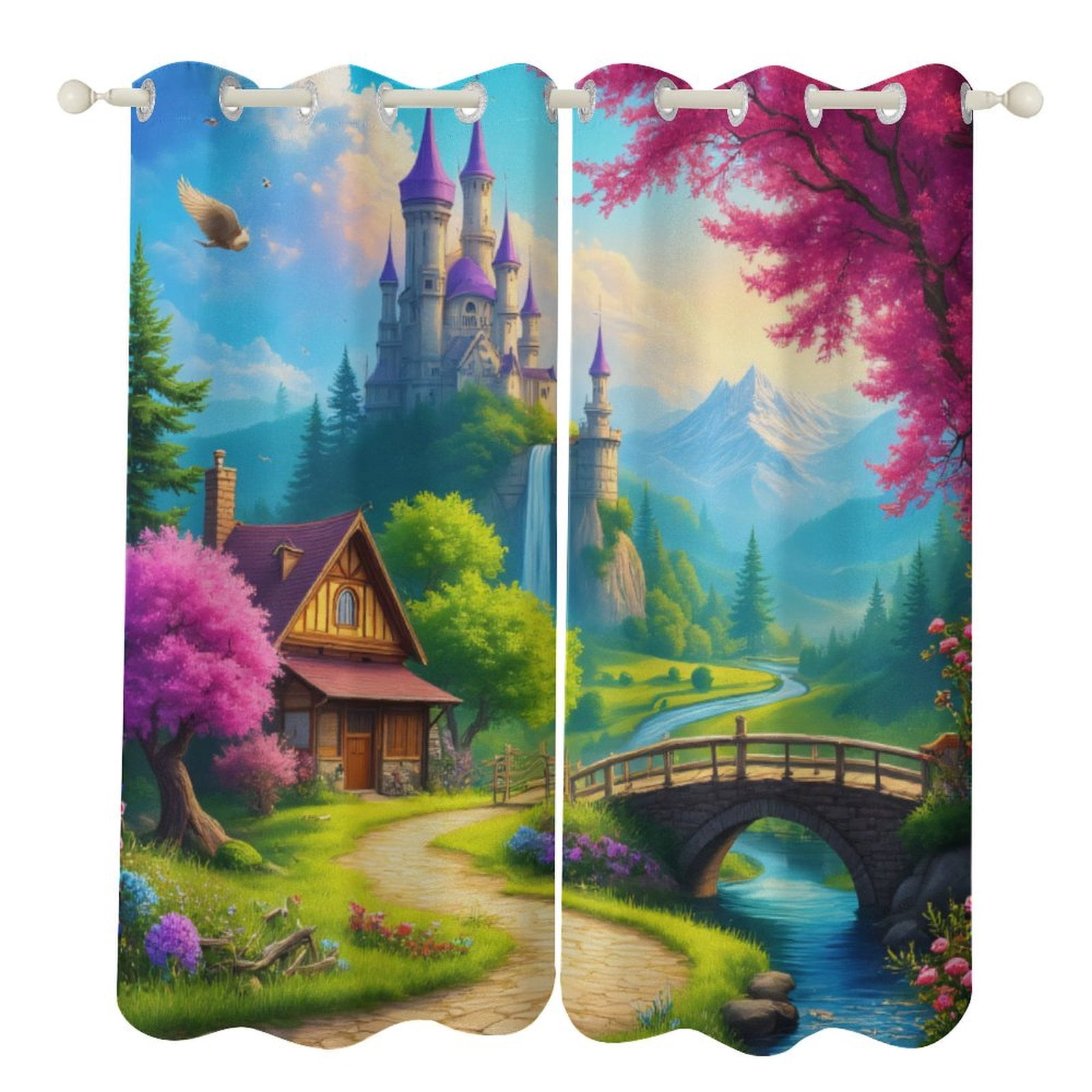 Enchanted Castle Landscape Luxury Window Curtains Blinds for Living ...
