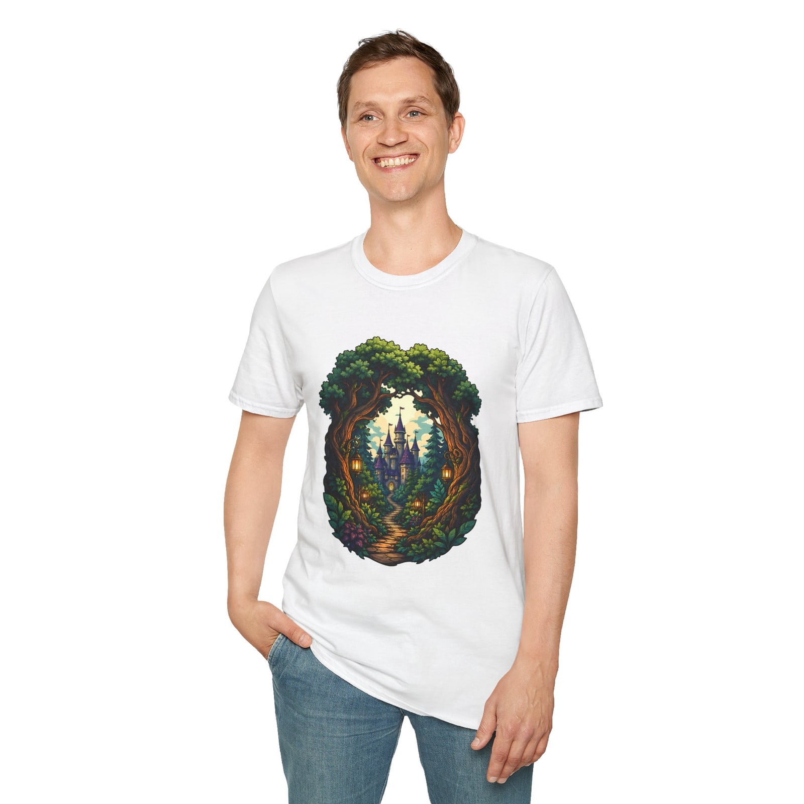 Enchanted Castle Lantern Forest Fairy Tale Magic Unisex Softstyle T ...