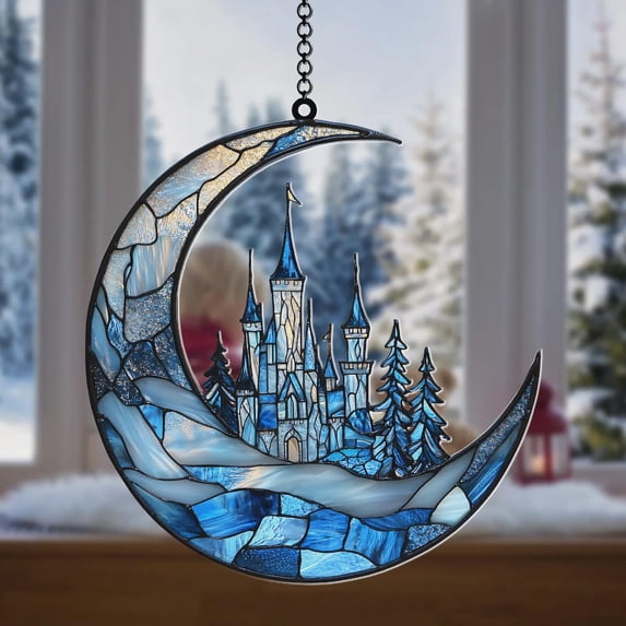 Enchanted Castle Moon Acrylic Suncatcher And Ornament - Frozen Faux ...