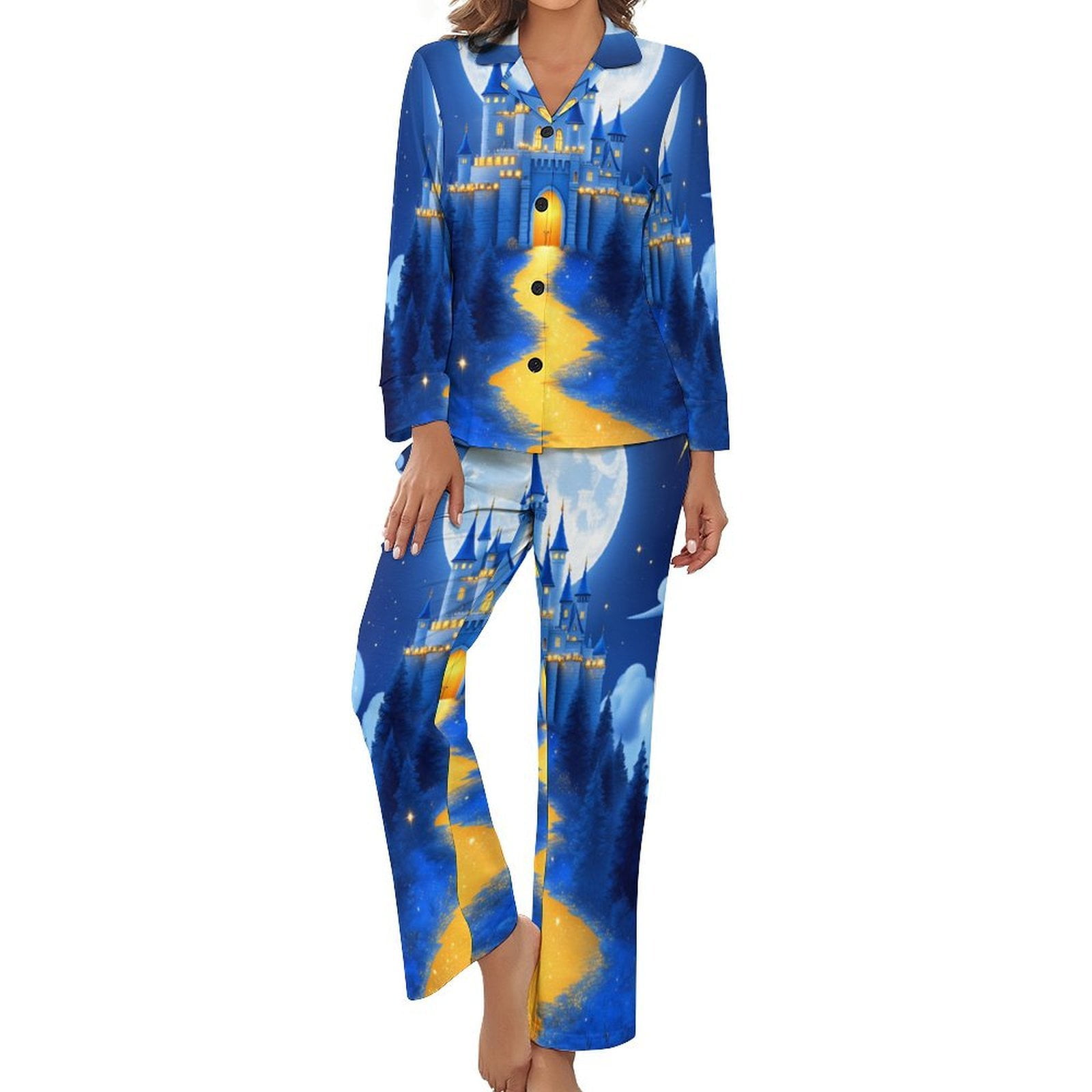 Enchanted Castle Night Scene (2)-1 Printed Pajama Set for Couples ...
