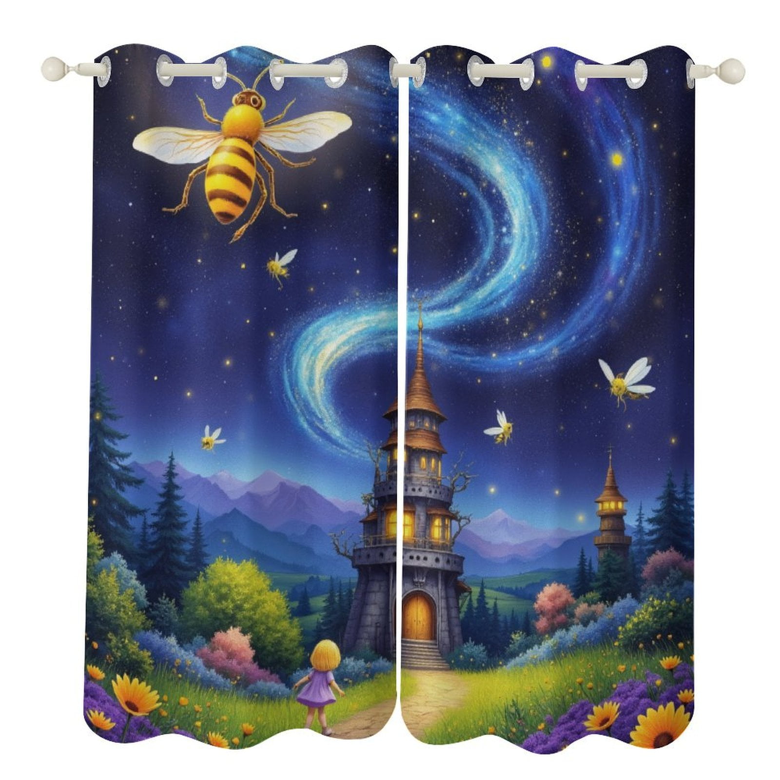Enchanted Castle Night Scene Luxury Window Curtains Blinds for Living ...