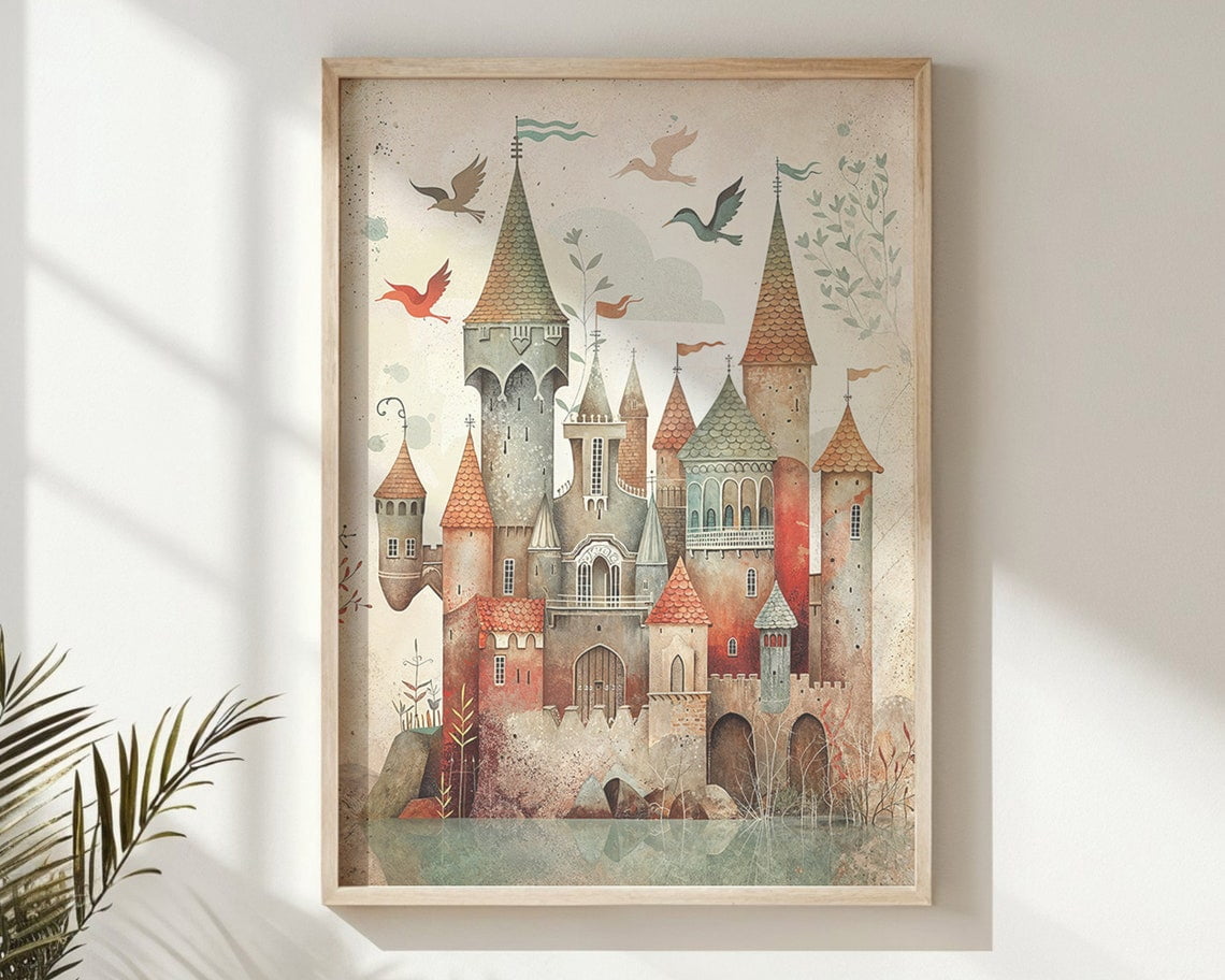 Enchanted Castle Print, Fairytale Nursery Wall Art, Kids Fantasy Poster ...