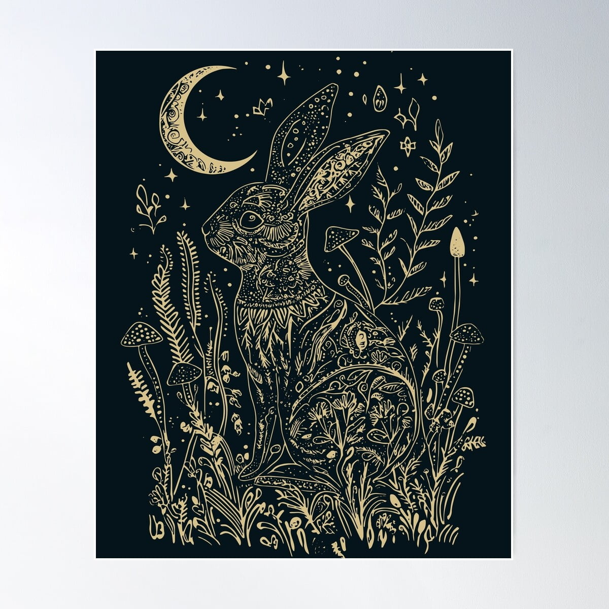 Enchanted Celestial Rabbit – Mystical Folk Art Illustration Poster Wall ...