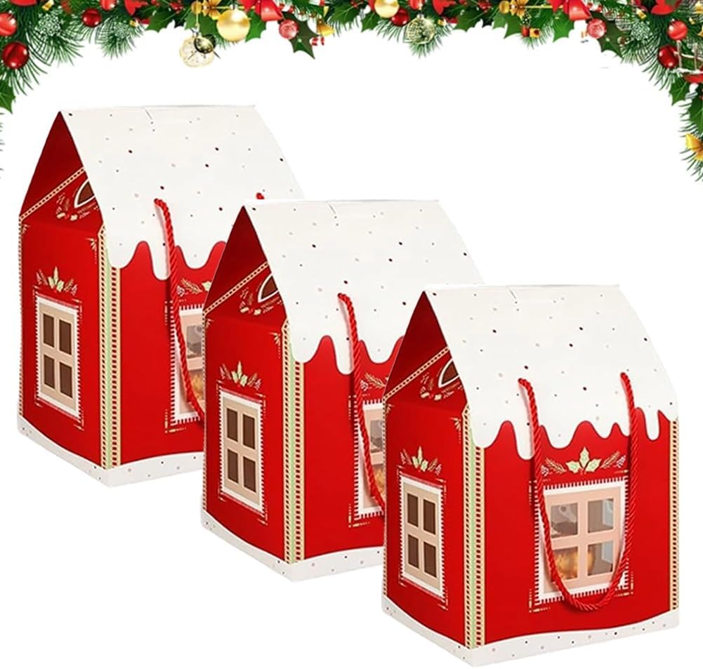 Enchanted Christmas Cottage Gift Box House Shaped Gift Boxes a Wreath ...