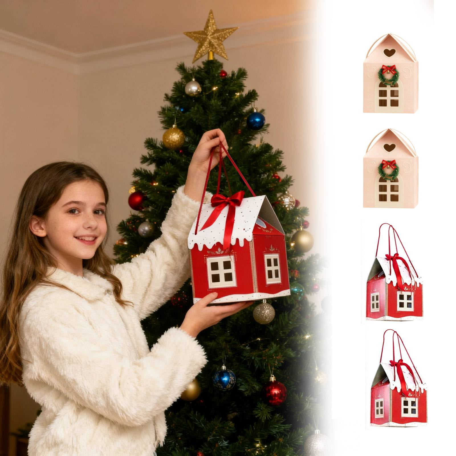 Enchanted Christmas Cottage Gift Box a Wreath on The Door, House ...