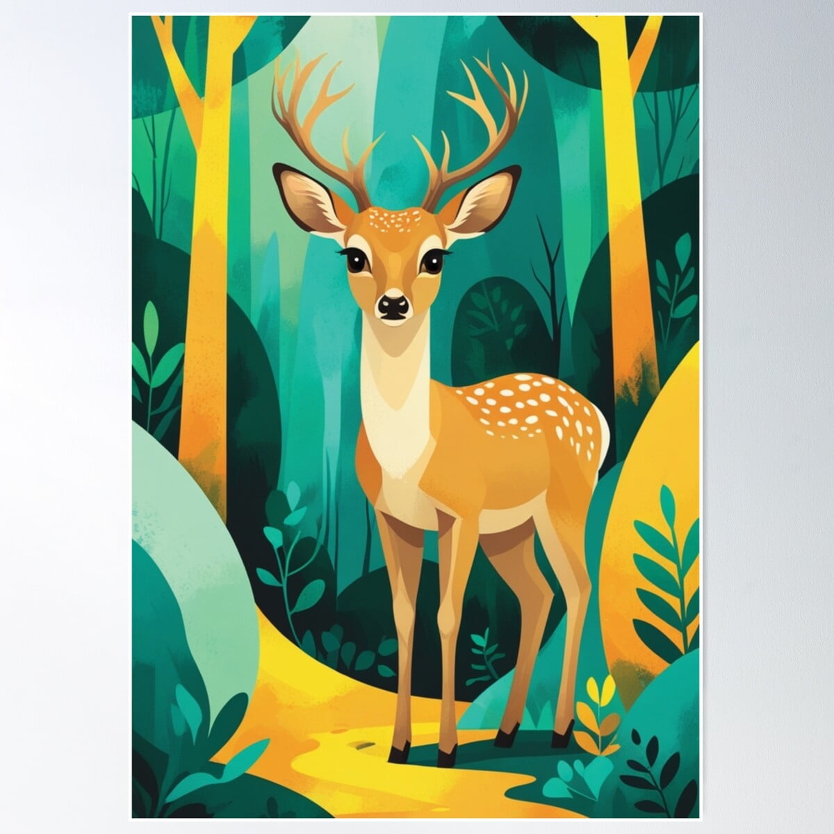 Enchanted Deer Illustration – Vibrant Forest Wildlife Art – Nature Wall ...
