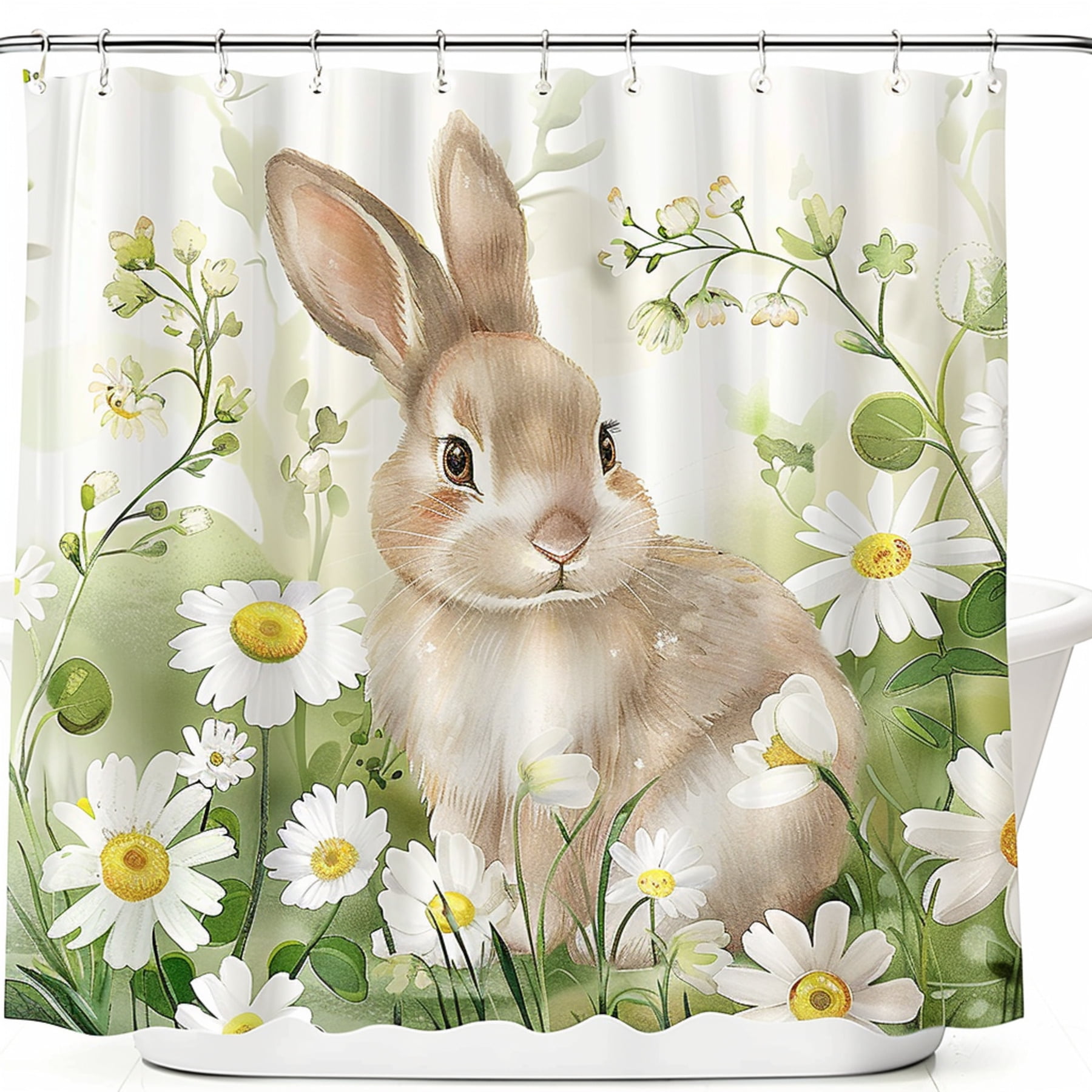 Enchanted Easter Bunny Garden Shower Curtain Hyper Realistic Pastel ...