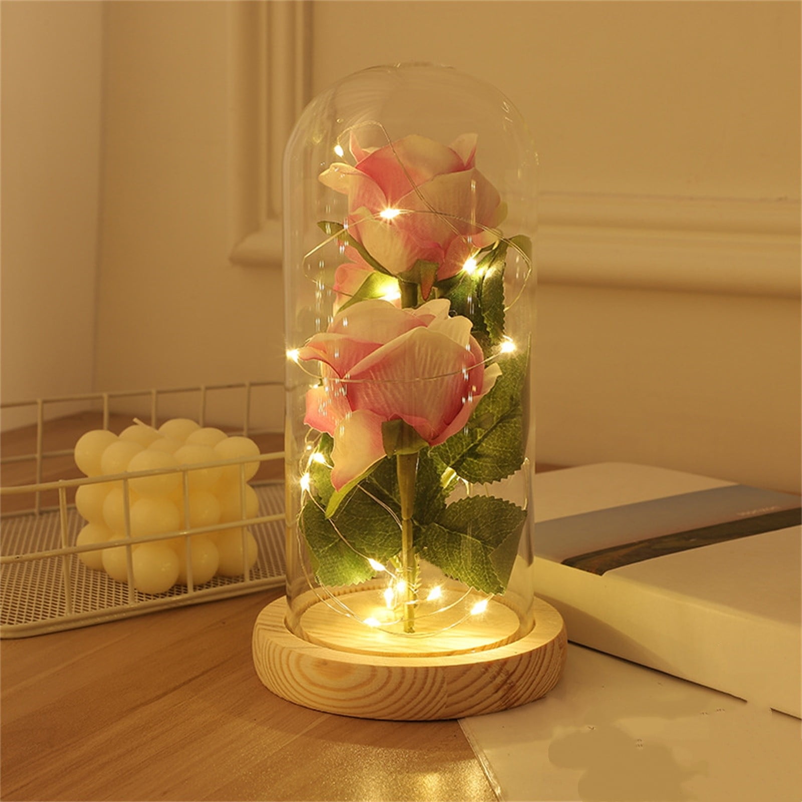 Enchanted Eternal Red Rose in Glass Dome w/ Fairy LED Light Valentine's ...