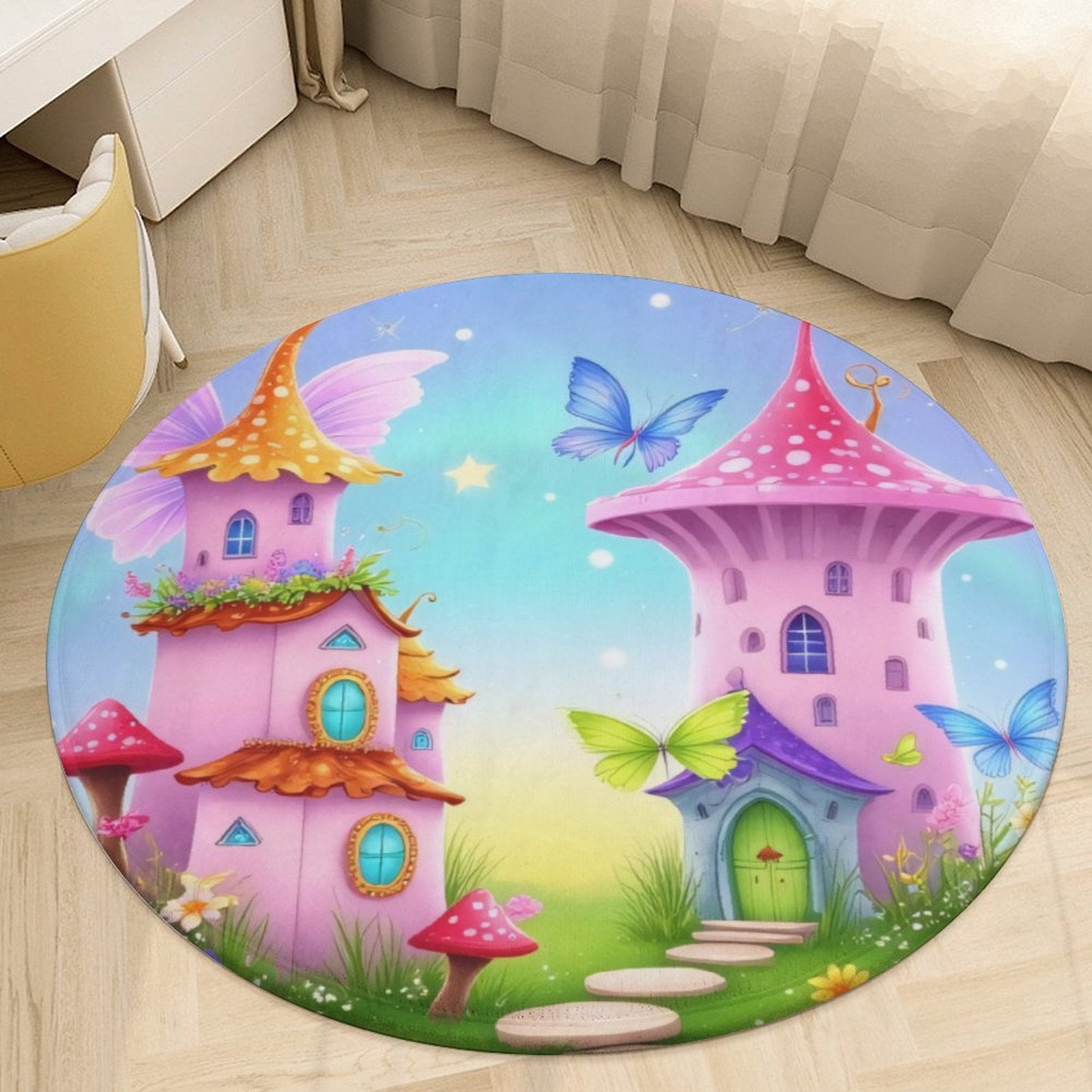 Enchanted Fairy Castle Garden Round Area Rugs for Bedroom Living Room ...