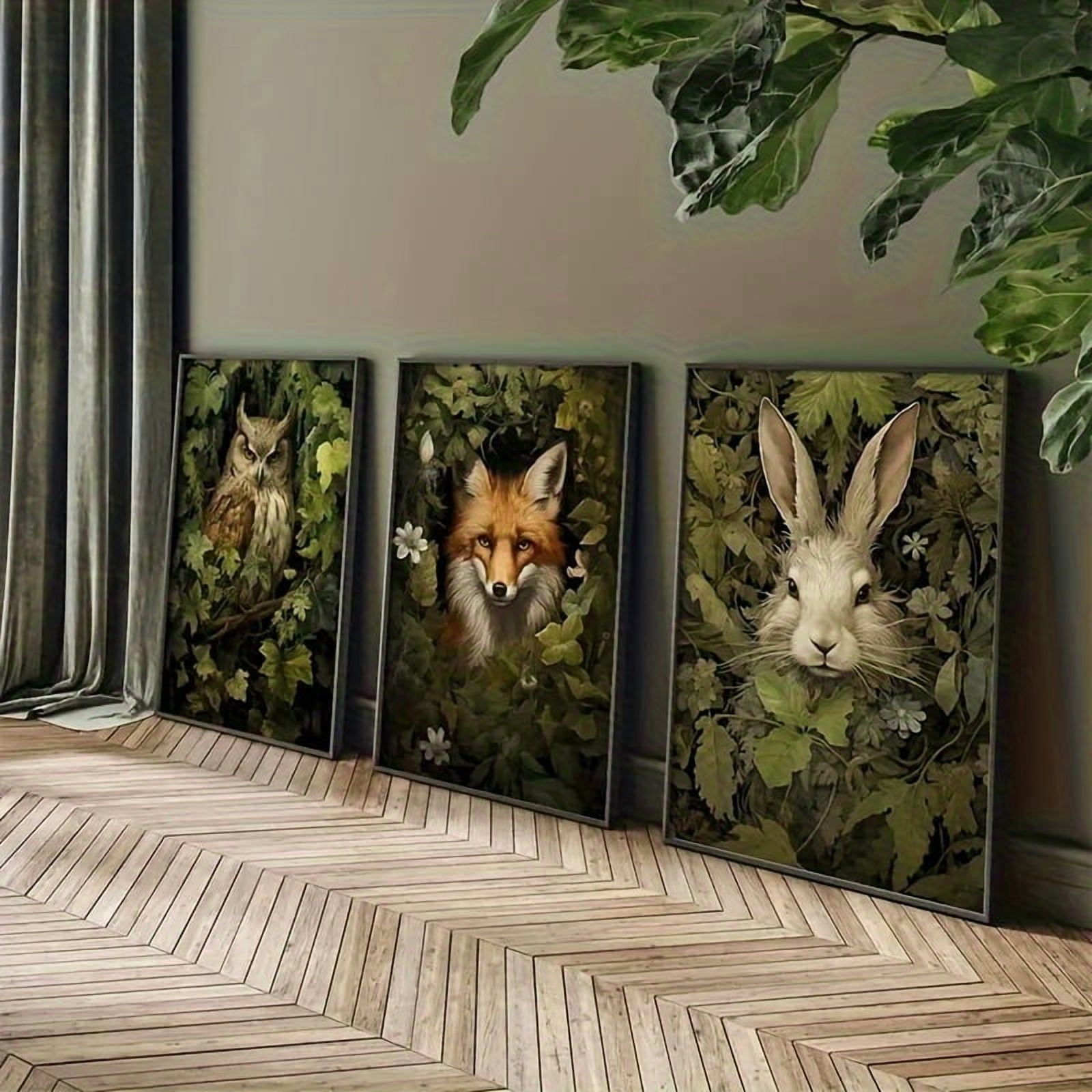 Enchanted Forest 3pcs Canvas Art Set - Vibrant Retro Woodland Animal ...