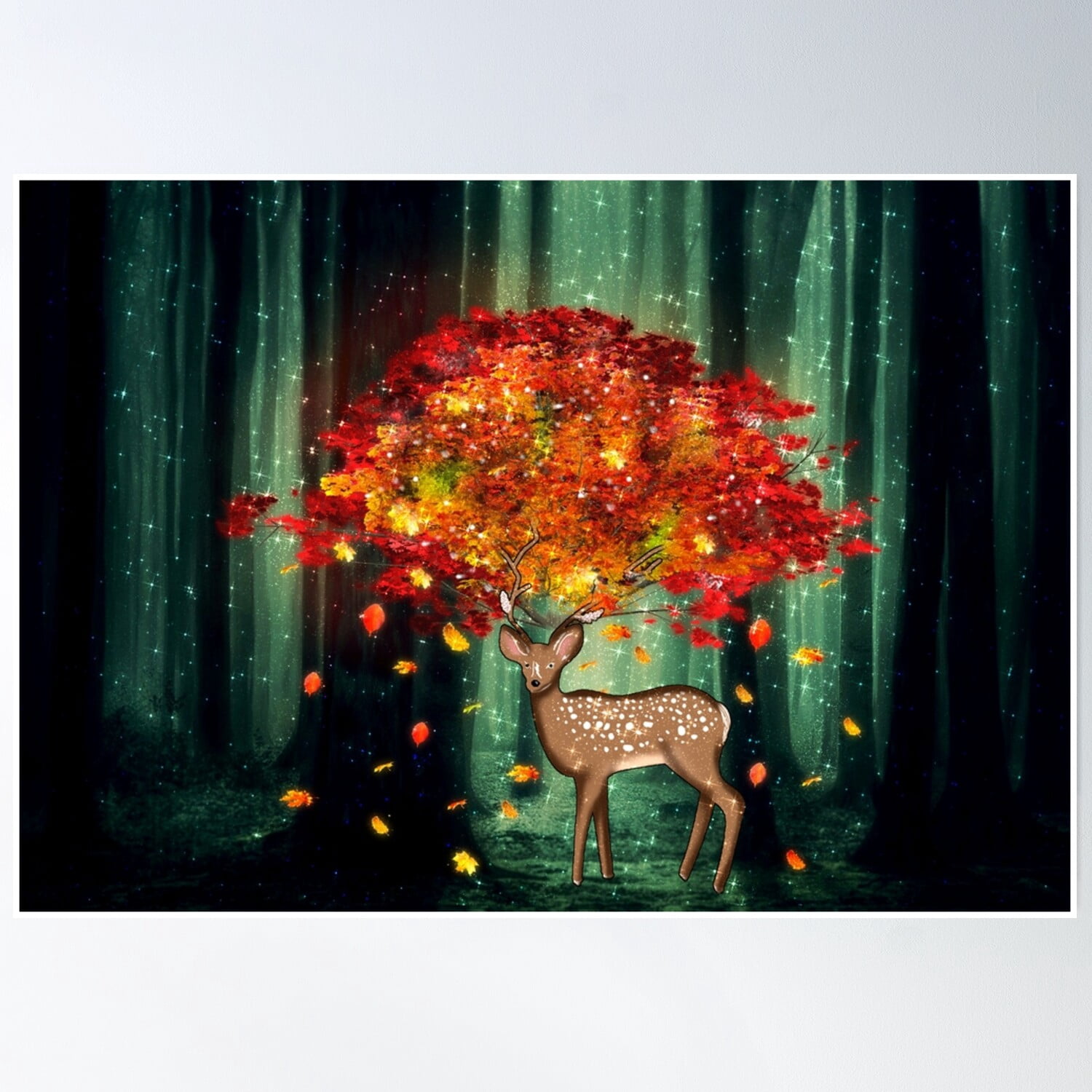 Enchanted Forest And Autumn Tree Deer Halloween Fall Leaves Poster Wall ...