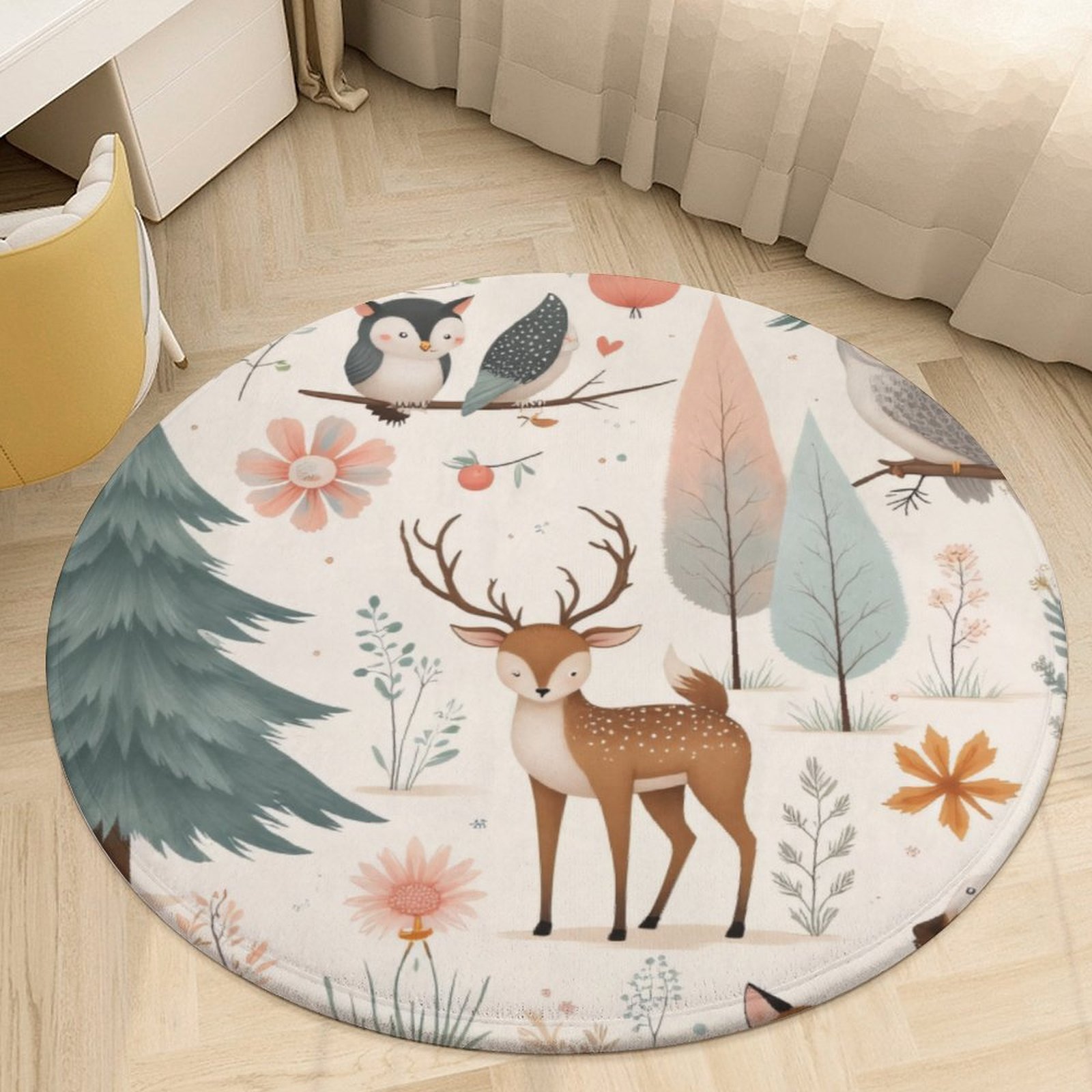 Enchanted Forest Animals Print Round Area Rugs for Bedroom Living Room ...