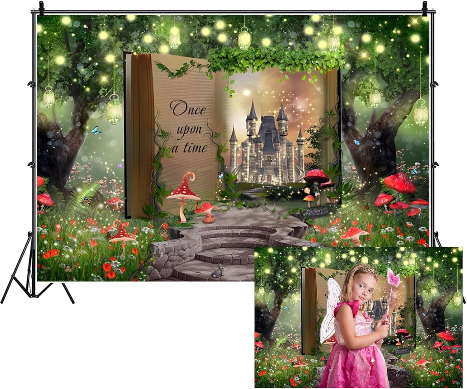 Enchanted Forest Backdrop Fairy Tale Books Magic Castle Mushroom Garden ...