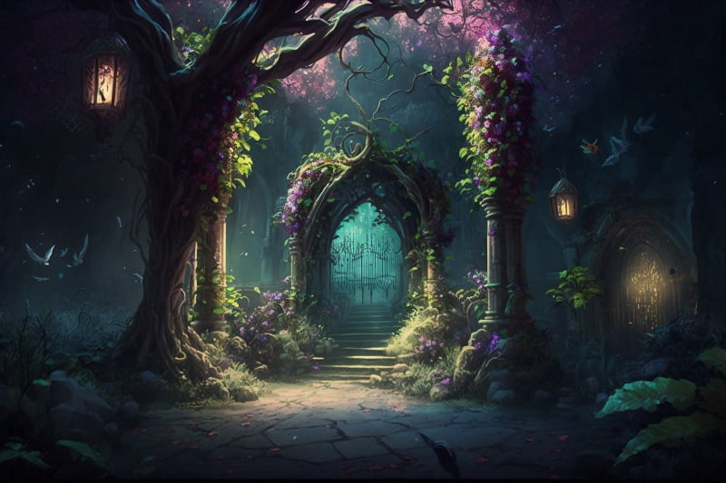 Enchanted Forest Backdrop Fairy Tale Dark Misty Jungle Butterfly ...