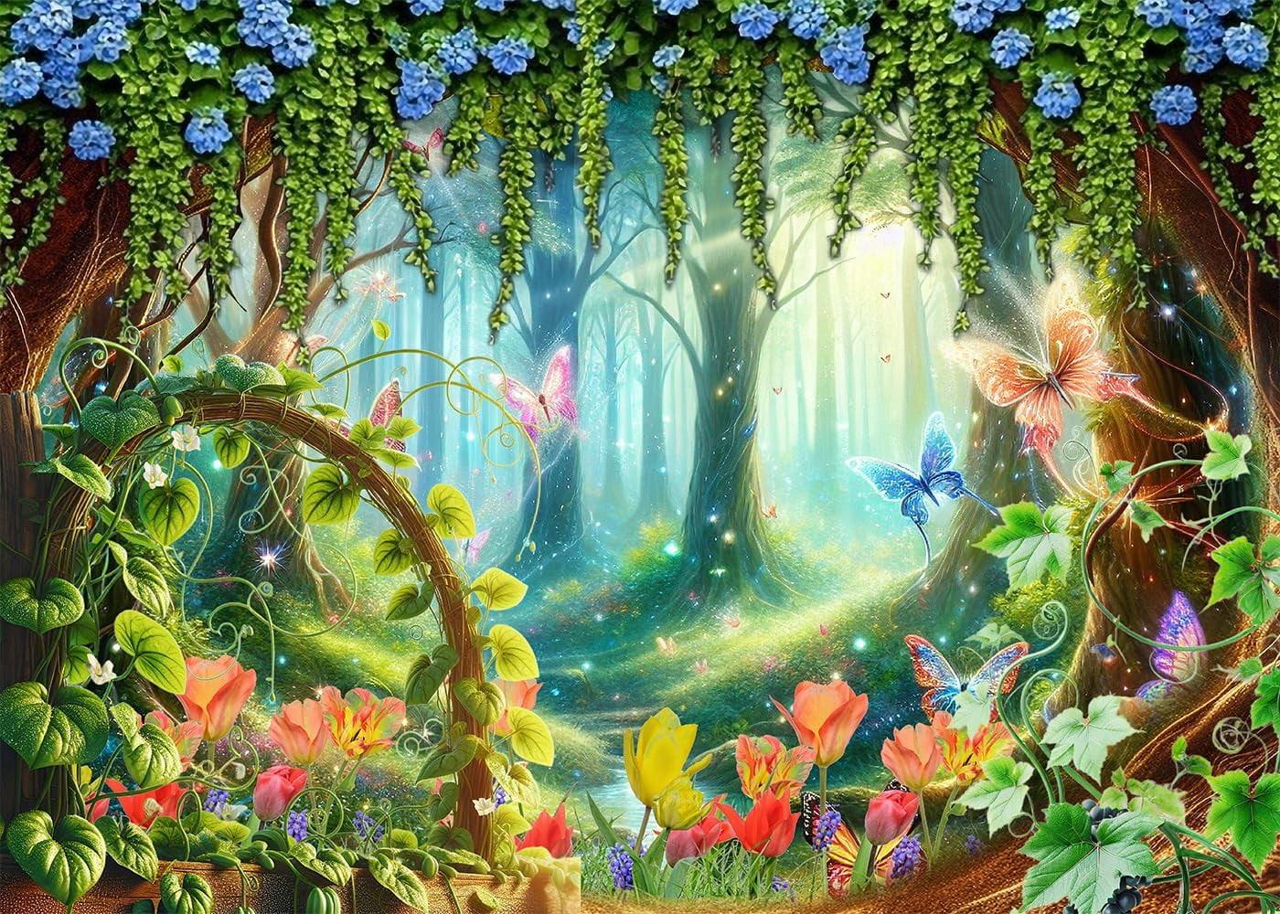 Enchanted Forest Backdrop Spring Fairy Tale Magic Butterfly Garden Background for Kids Magic ...