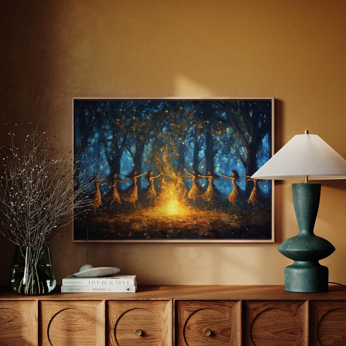 Enchanted Forest Bonfire - Women Dancing Under Moonlight With Fireflies ...