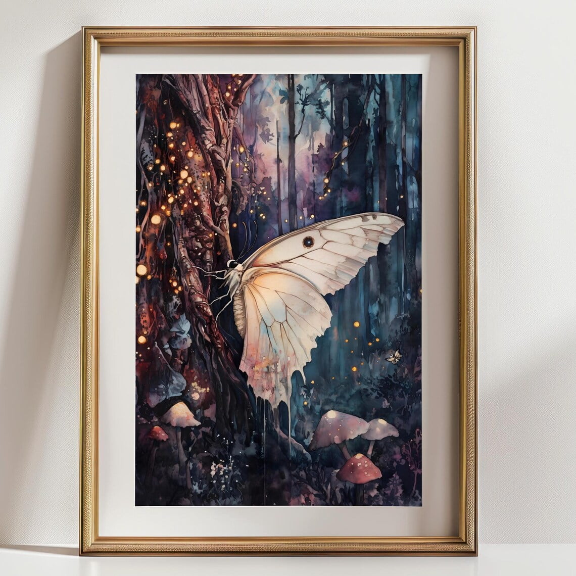 Enchanted Forest Butterfly Moth Art Print, Dark Fantasy Wall Decor, Mystical Woodland Insect ...