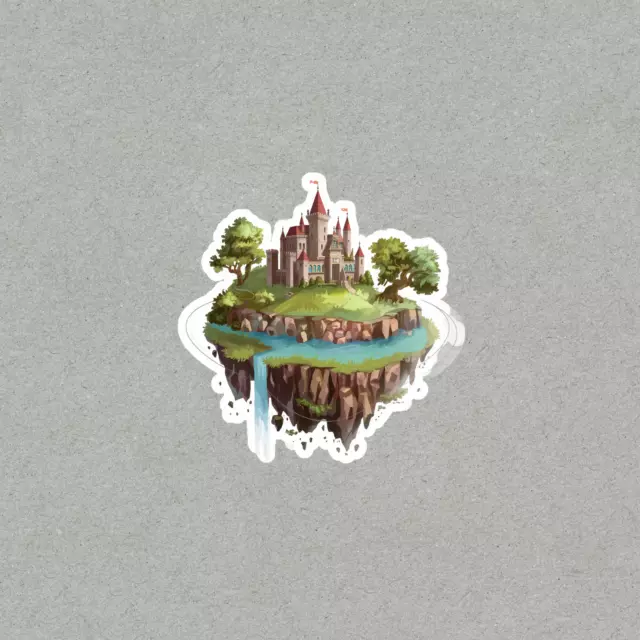 Enchanted Forest Castle Floating Island Waterfall Stickerphone Decal Water Bottle Stickers ...