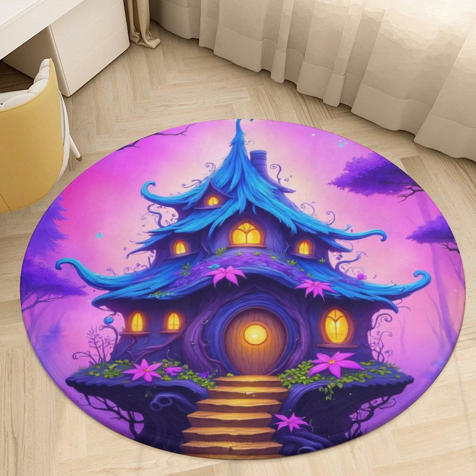 Enchanted Forest Castle Round Area Rugs for Bedroom Living Room, 4FT ...