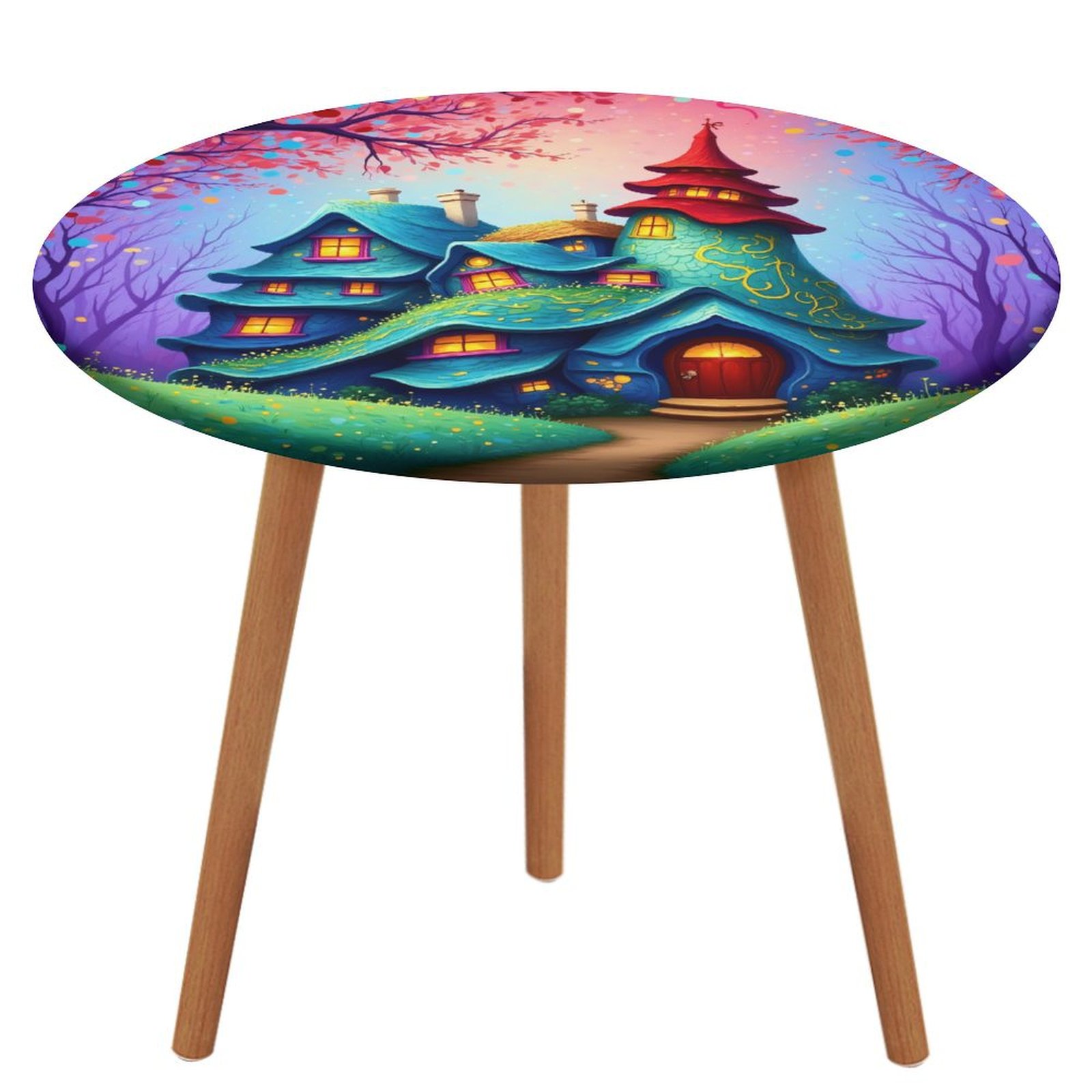 Enchanted Forest Castle Tablecloth Round Elastic Fitted Waterproof ...