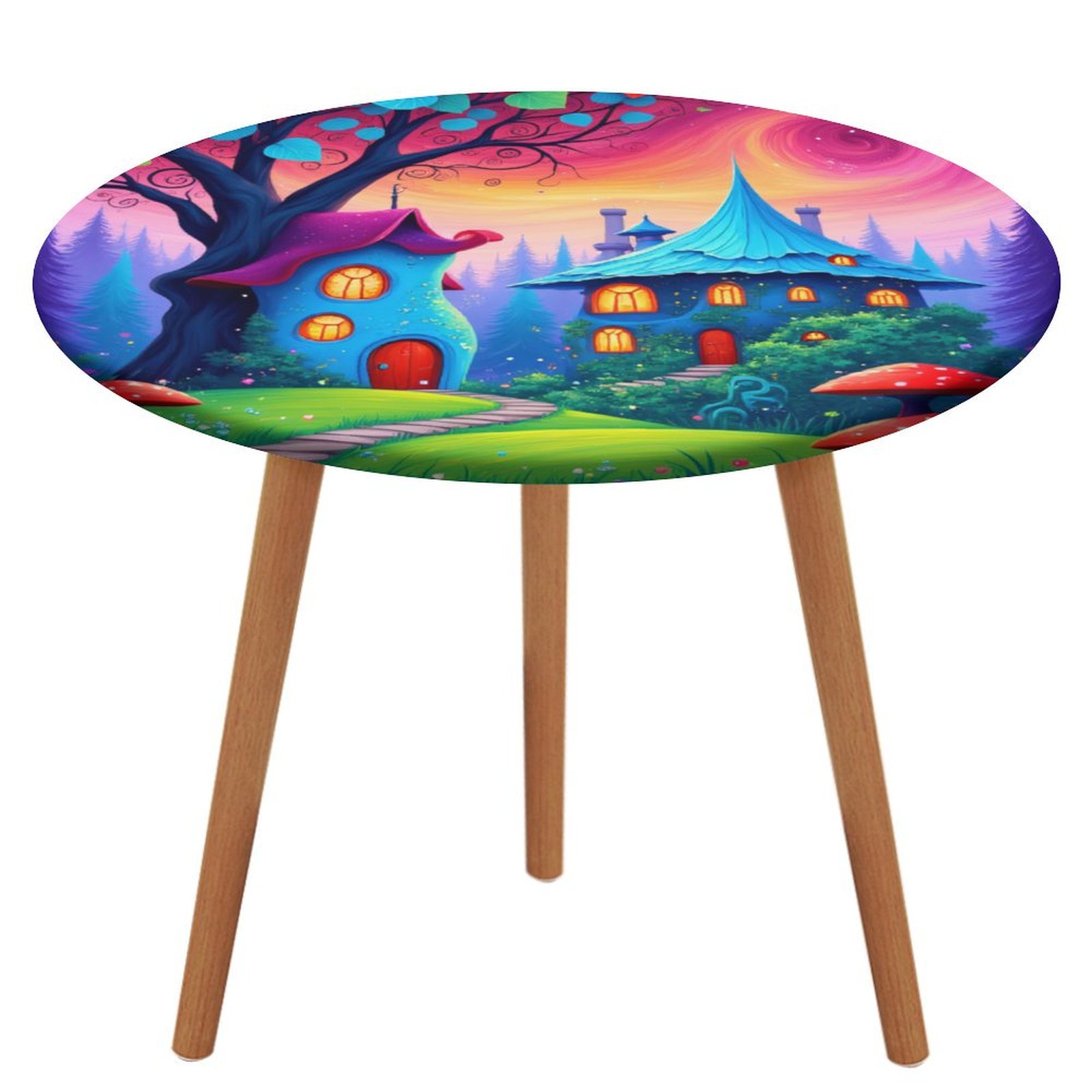 Enchanted Forest Castle Tablecloth Round Elastic Fitted Waterproof ...