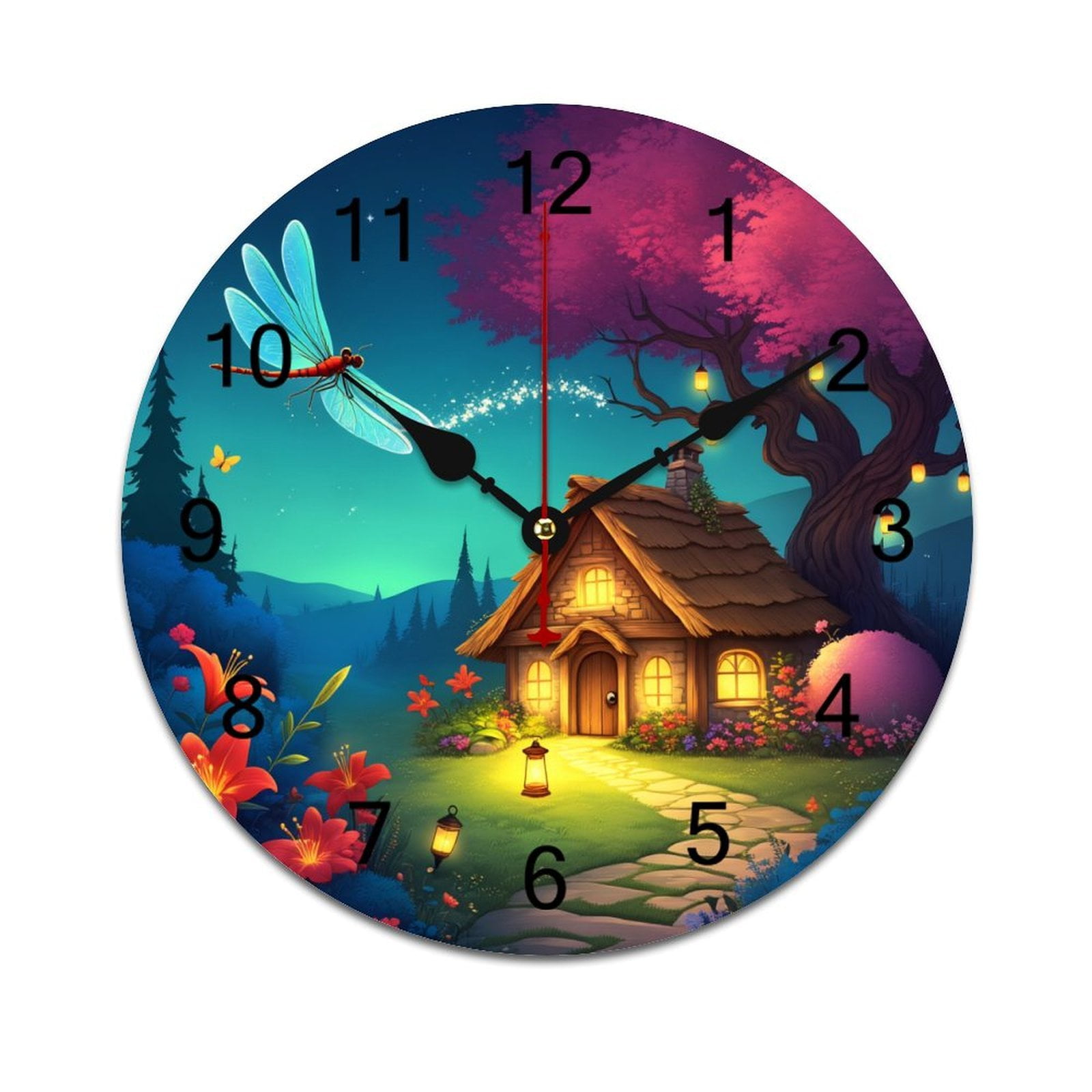 Enchanted Forest Cottage(1)-2 Time Decorative Wall Clocks Round Large ...
