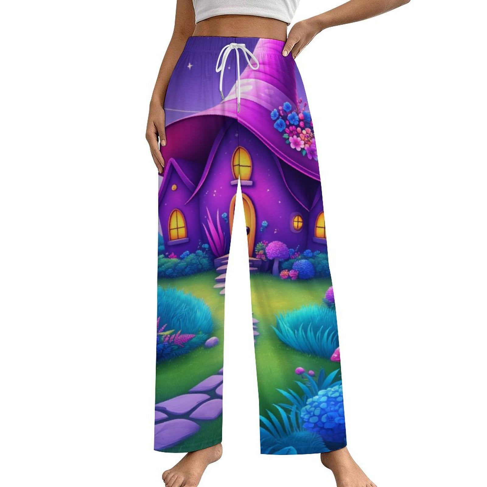 Enchanted Forest Cottage-1 Pajamas For Women Loose Retro Night Pajama ...