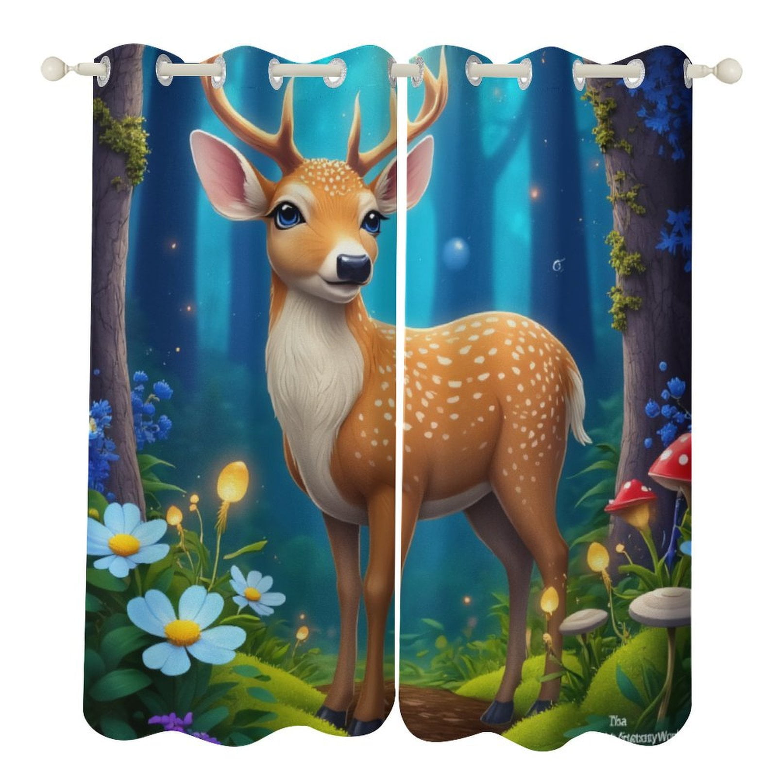 Enchanted Forest Deer 2 Panels 3D Printing Pattern Curtain for Bedroom Living Room Kitchen ...