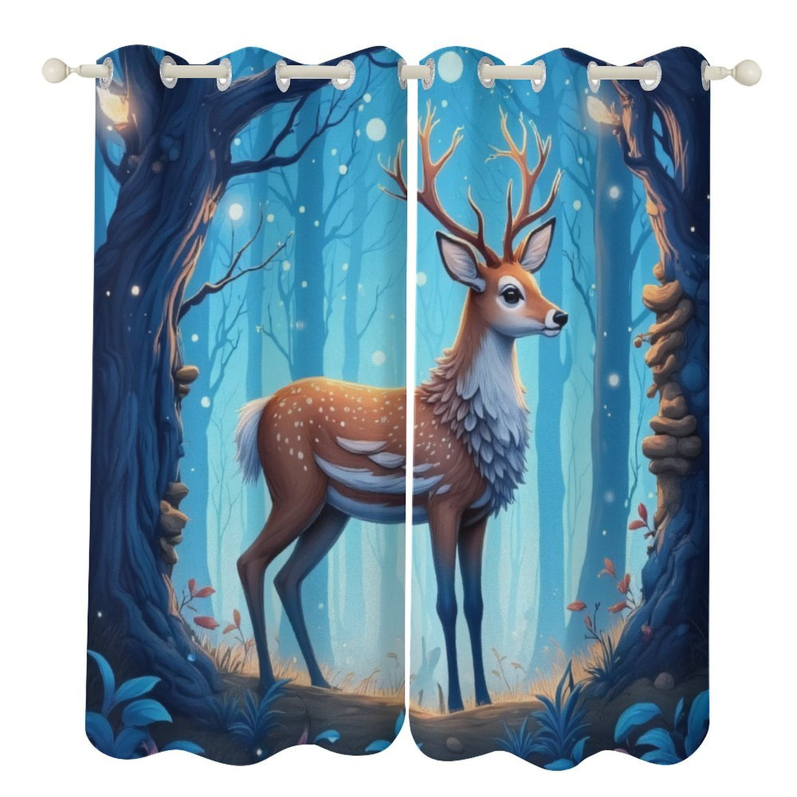 Enchanted Forest Deer 2 Panels 3D Printing Pattern Curtain for Bedroom Living Room Kitchen ...