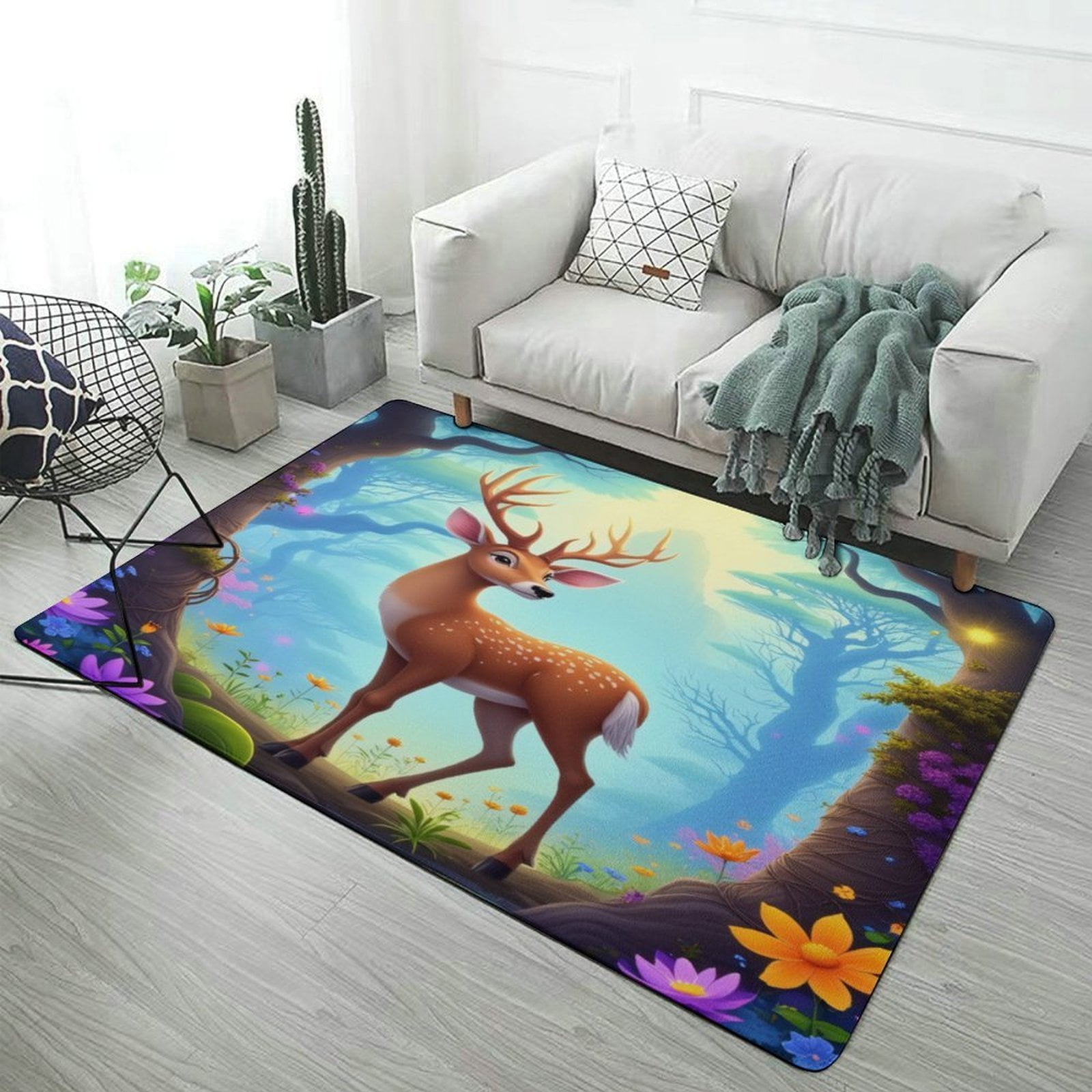 Enchanted Forest Deer Carpet Style Living Room Bedroom Rug Modern 3d ...