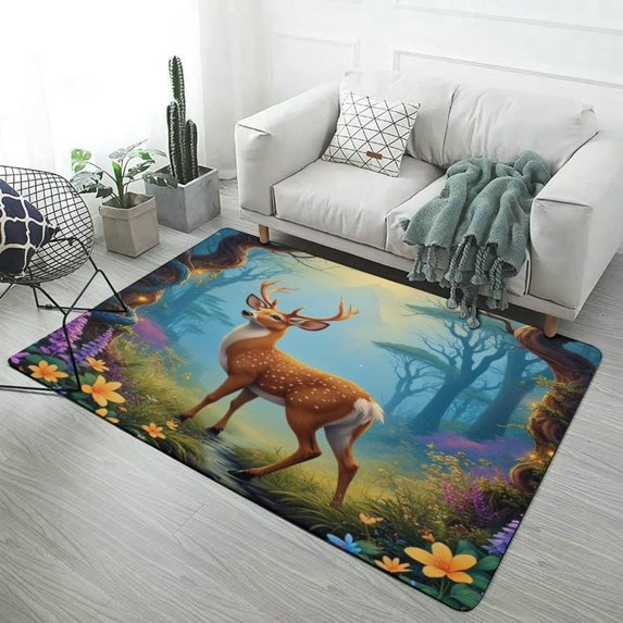 Enchanted Forest Deer Carpet Style Living Room Bedroom Rug Soft Carpet ...