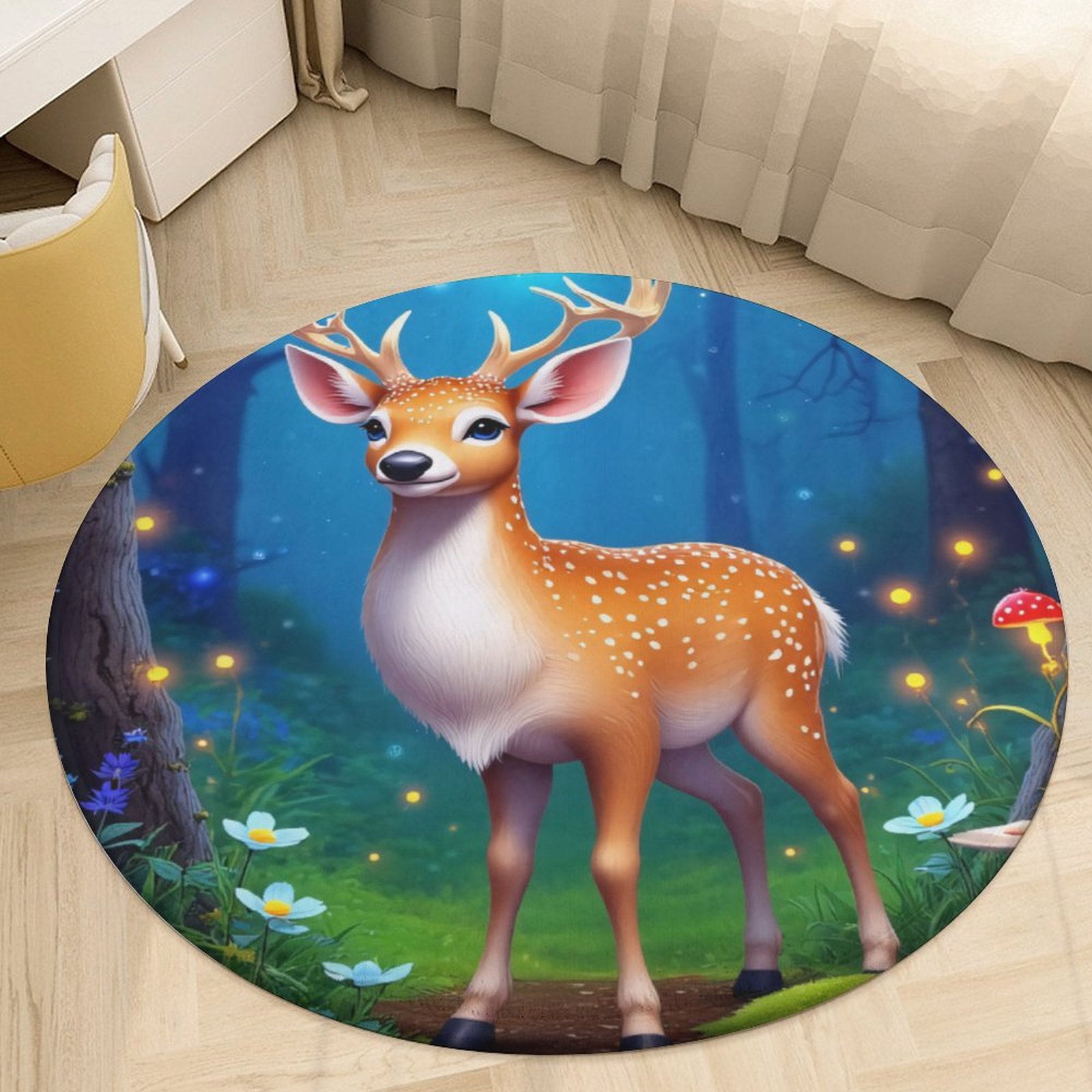 Enchanted Forest Deer Round Area Rugs for Bedroom Living Room, 3FT Soft ...