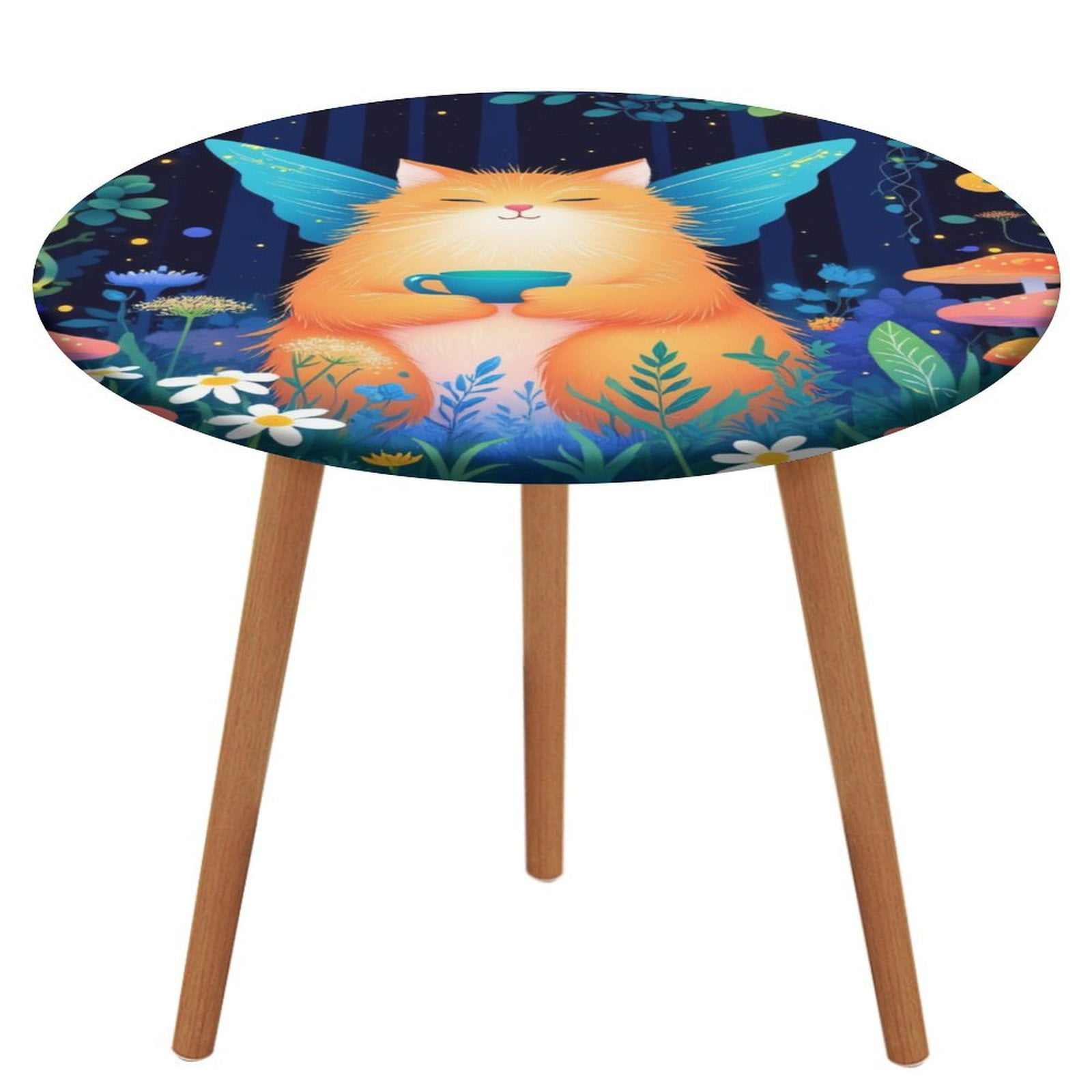 Enchanted Forest Fairy Cat Pattern Round Tablecloth Waterproof Elastic ...