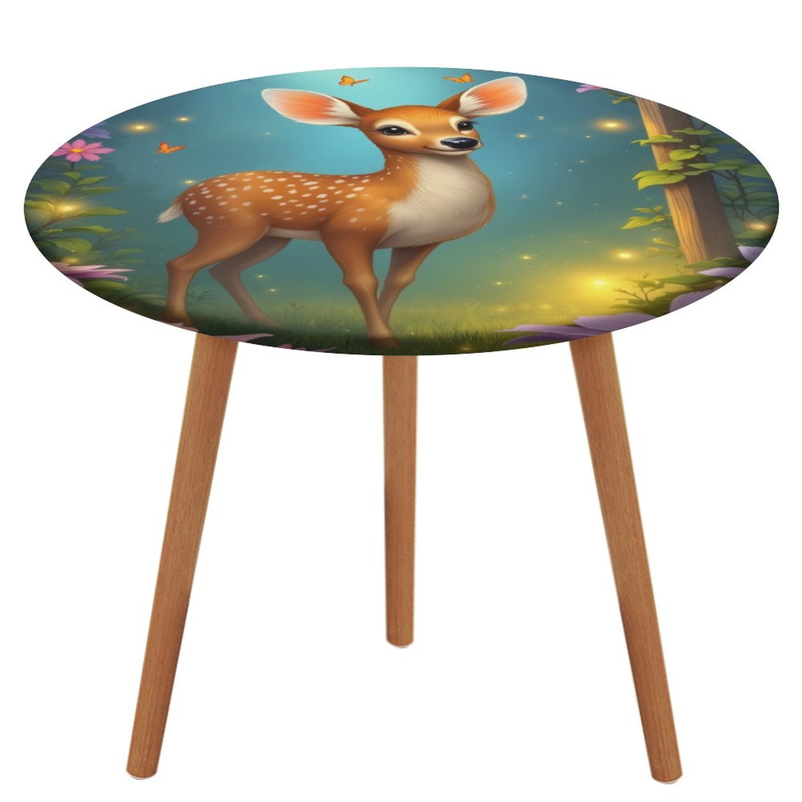 Enchanted Forest Fawn Pattern Round Tablecloth Waterproof Elastic Table ...