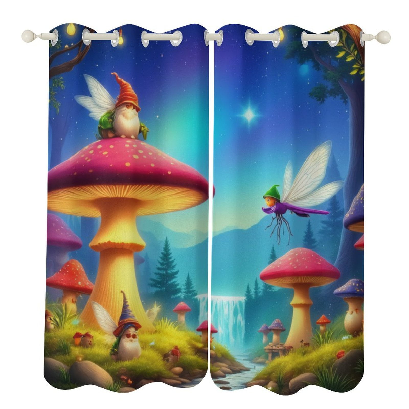 Enchanted Forest Gnomes 2 Panels 3D Printing Pattern Curtain for Bedroom Living Room Kitchen ...