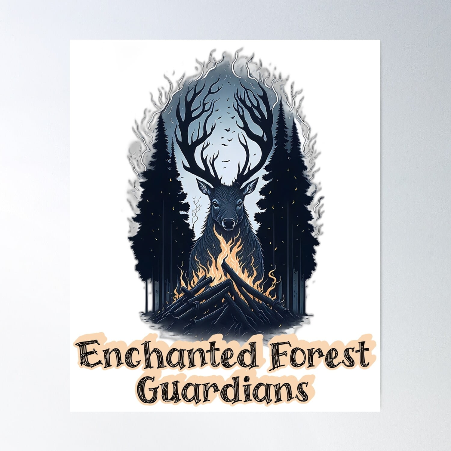 Enchanted Forest Guardians - Bonefire - Forest Deer Poster Wall Art, Modern Wall Decor, 8x12 ...