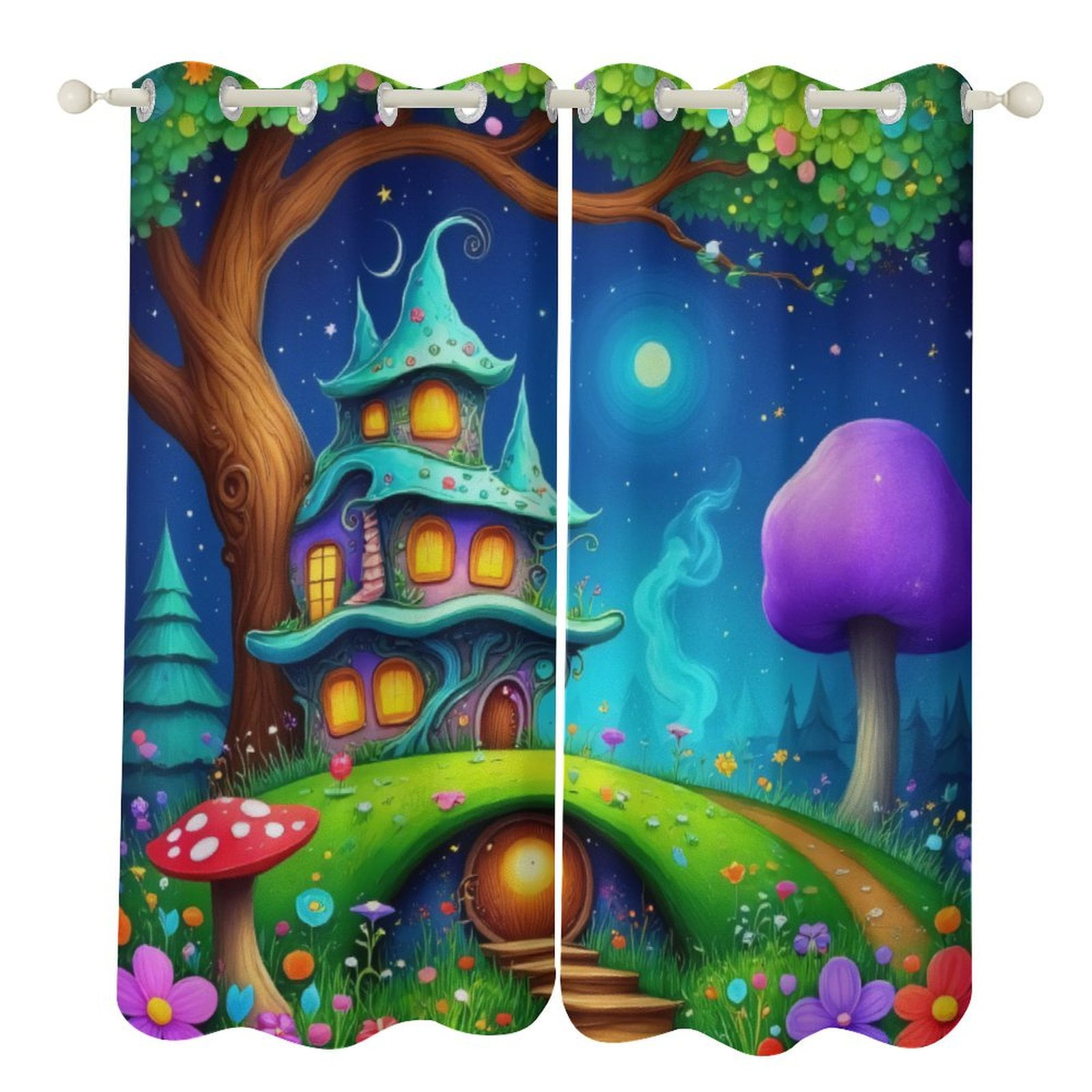 Enchanted Forest House 2 Panels Curtains for Bedroom Living Room Drapes ...